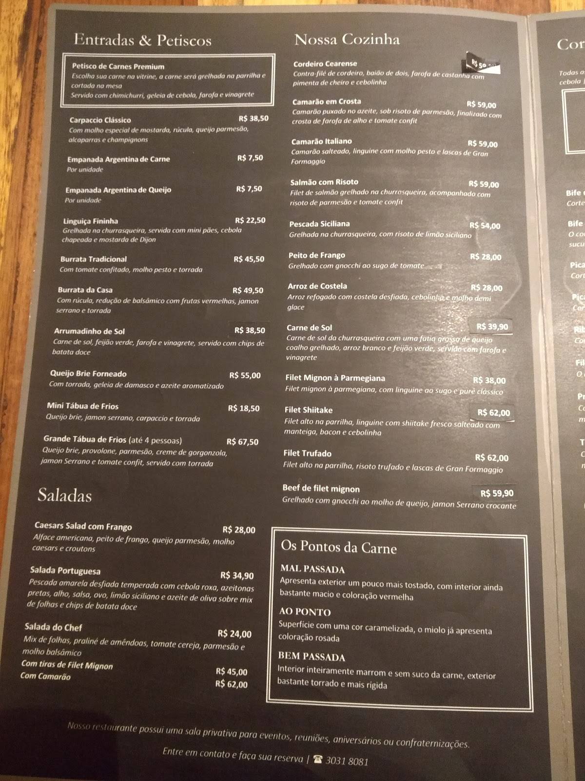 Menu em The Black Angus restaurante, Recife