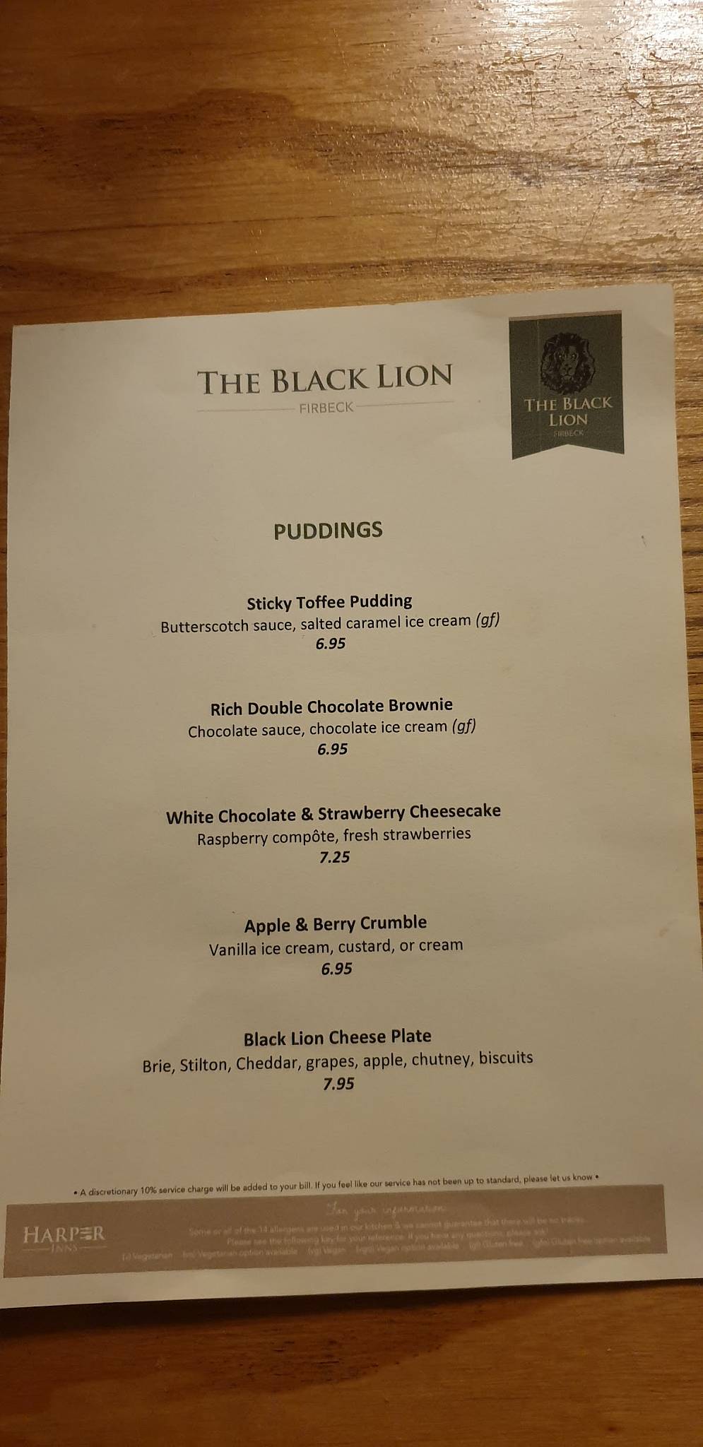 Menu at The Black Lion Inn pub & bar, Firbeck, 9 New Rd
