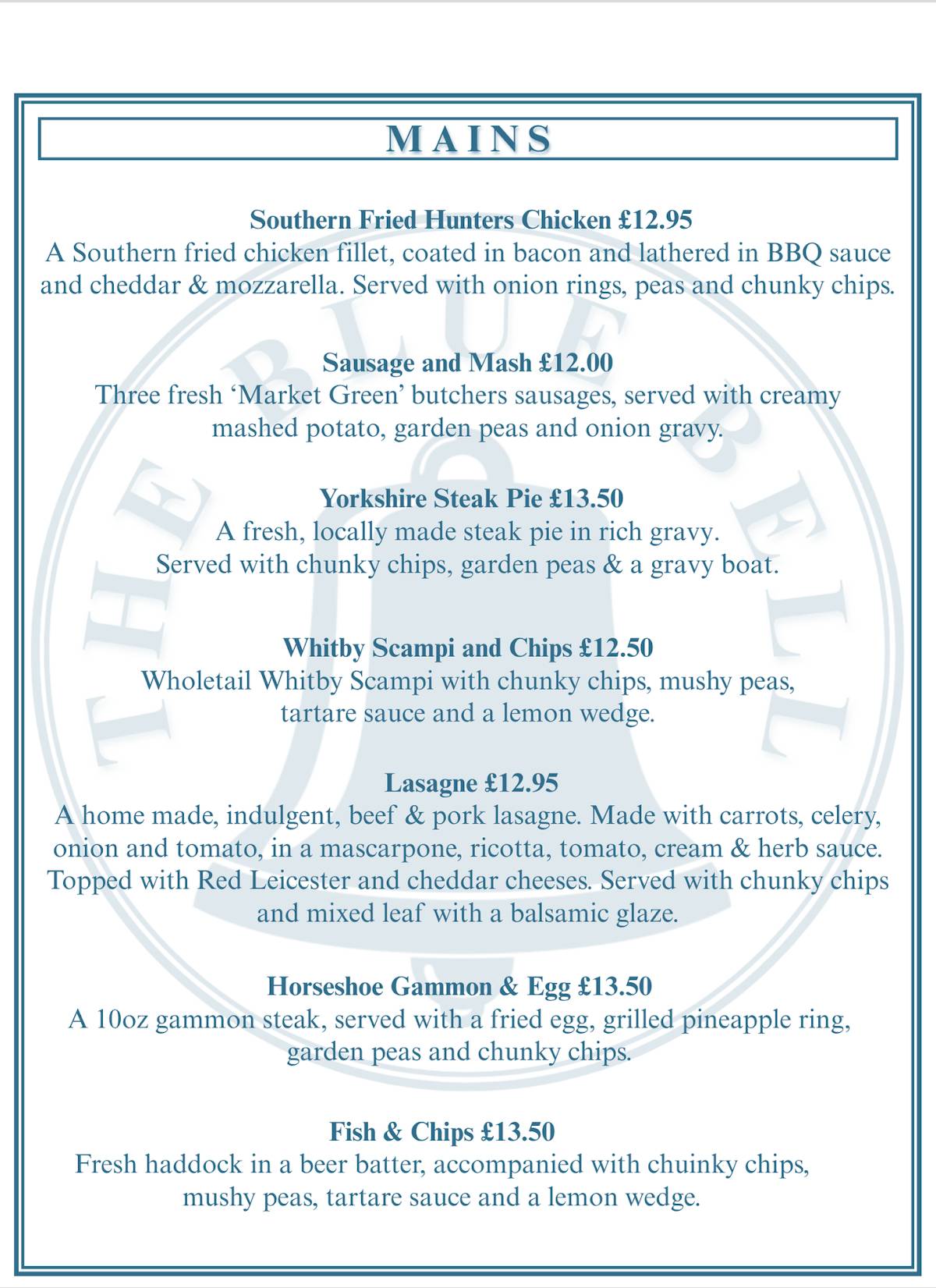 Menu at The Blue Bell Cottingham pub & bar, Cottingham