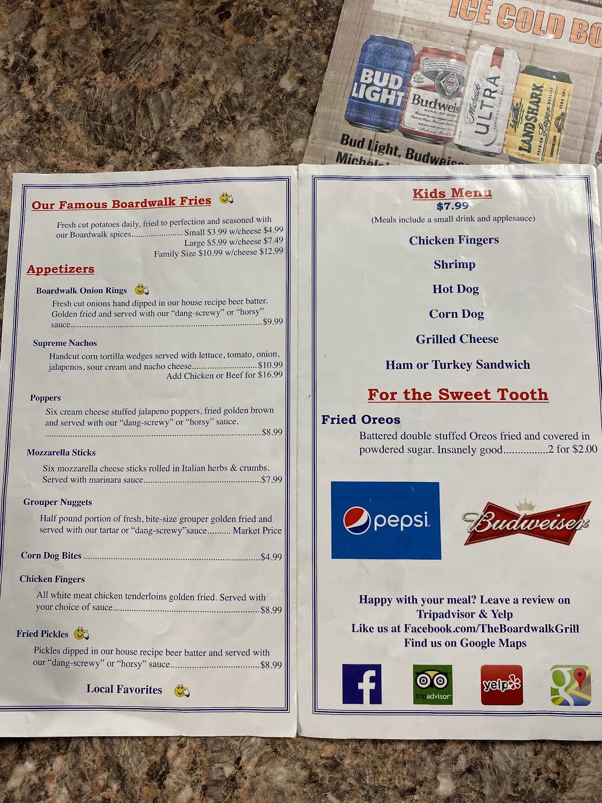 Menu at The Boardwalk Grill restaurant, Madeira Beach, 204 johns pass ...