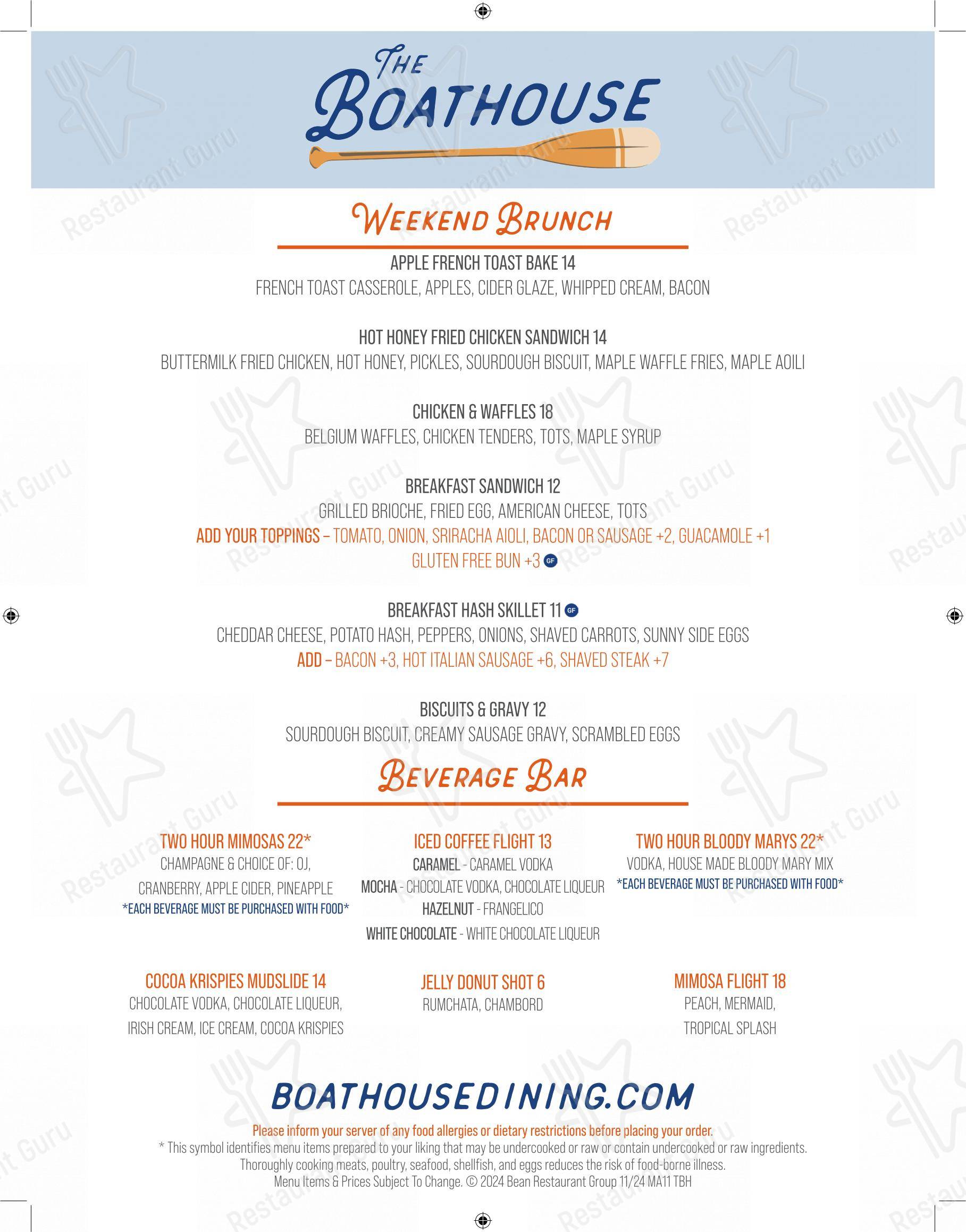 Menu at The Boathouse Restaurant, South Hadley