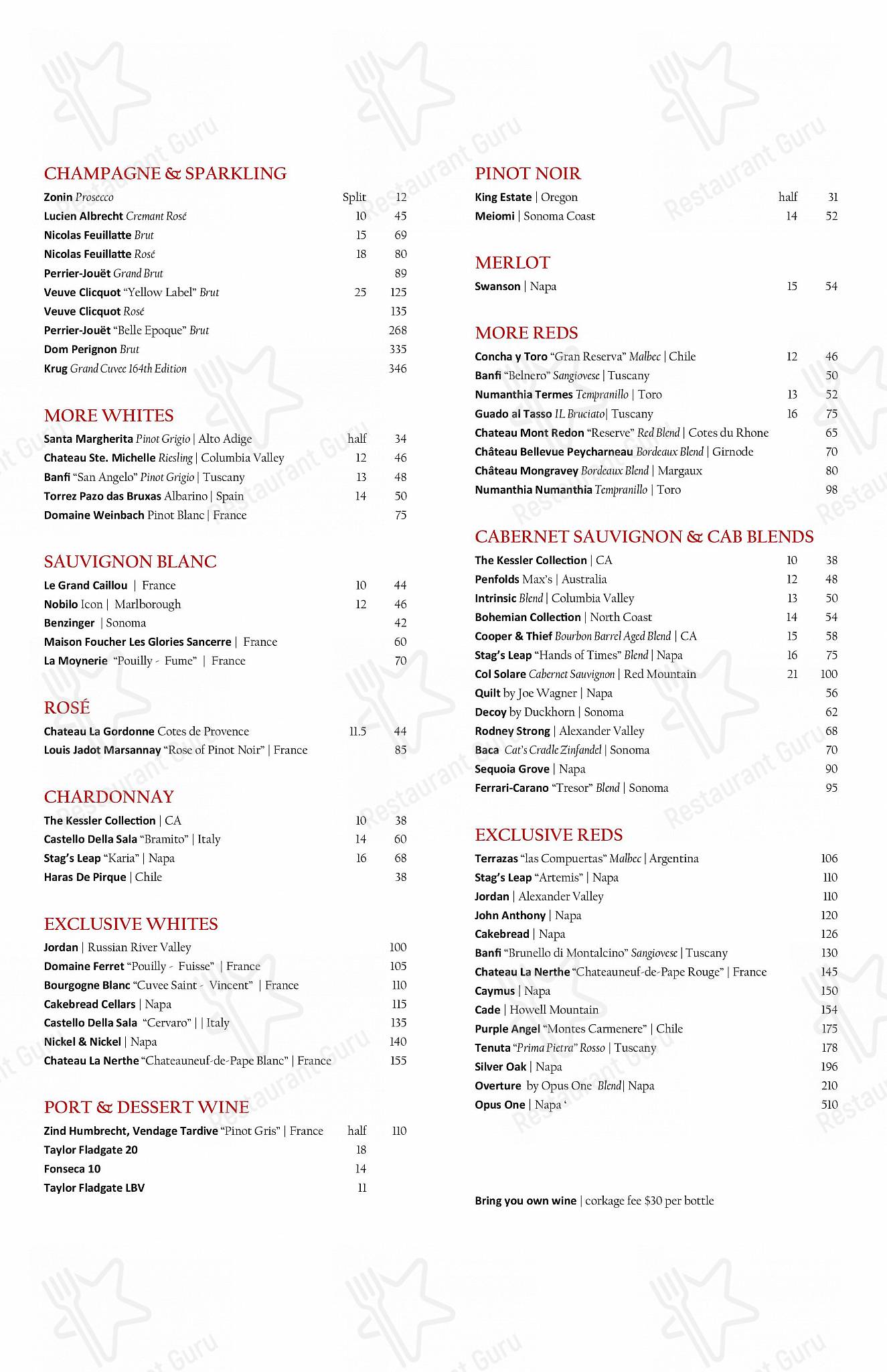 Menu at The Boheme pub & bar, Orlando, Grand Bohemian Hotel Orlando