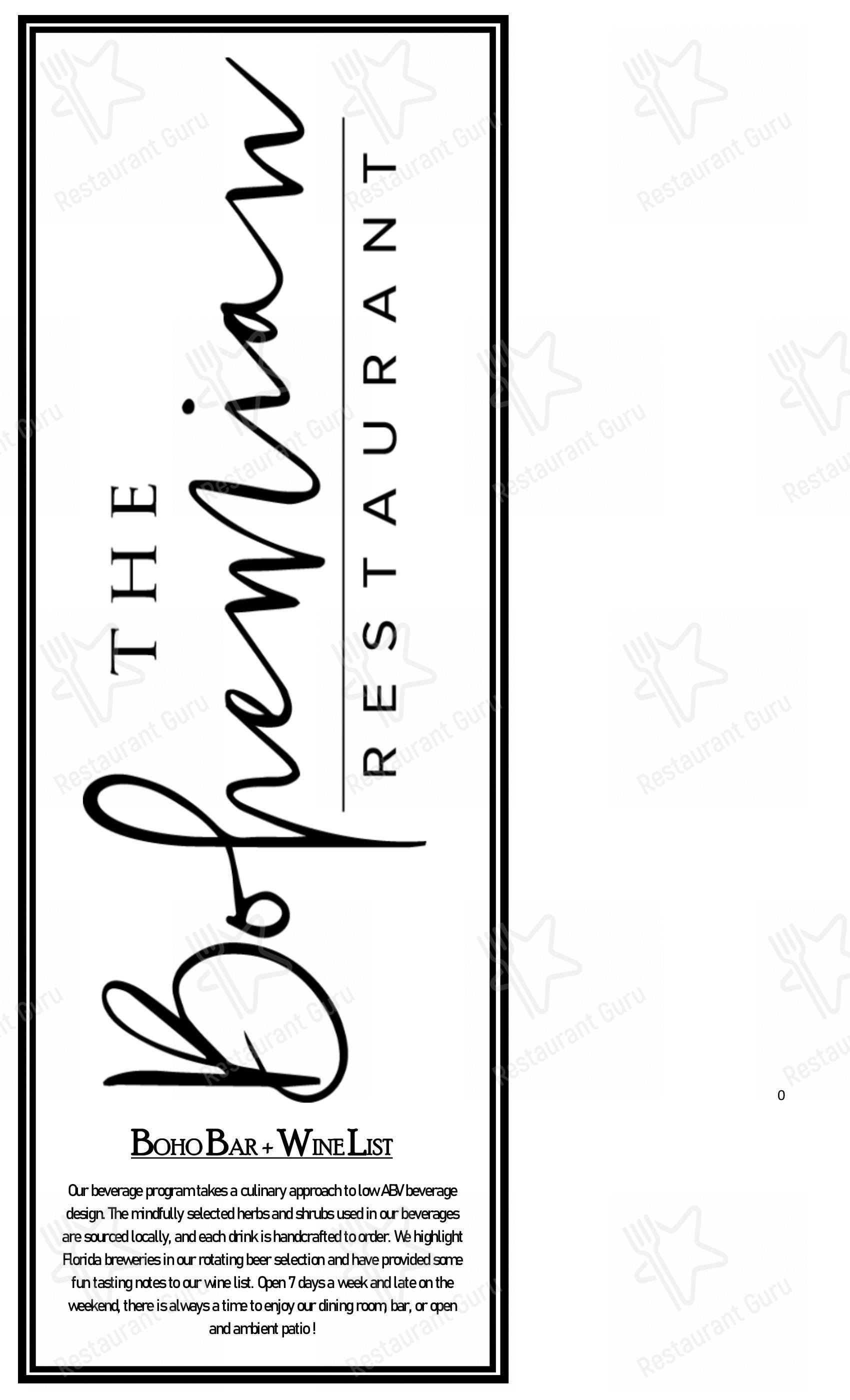 Menu at The Bohemian Restaurant, Bonita Springs