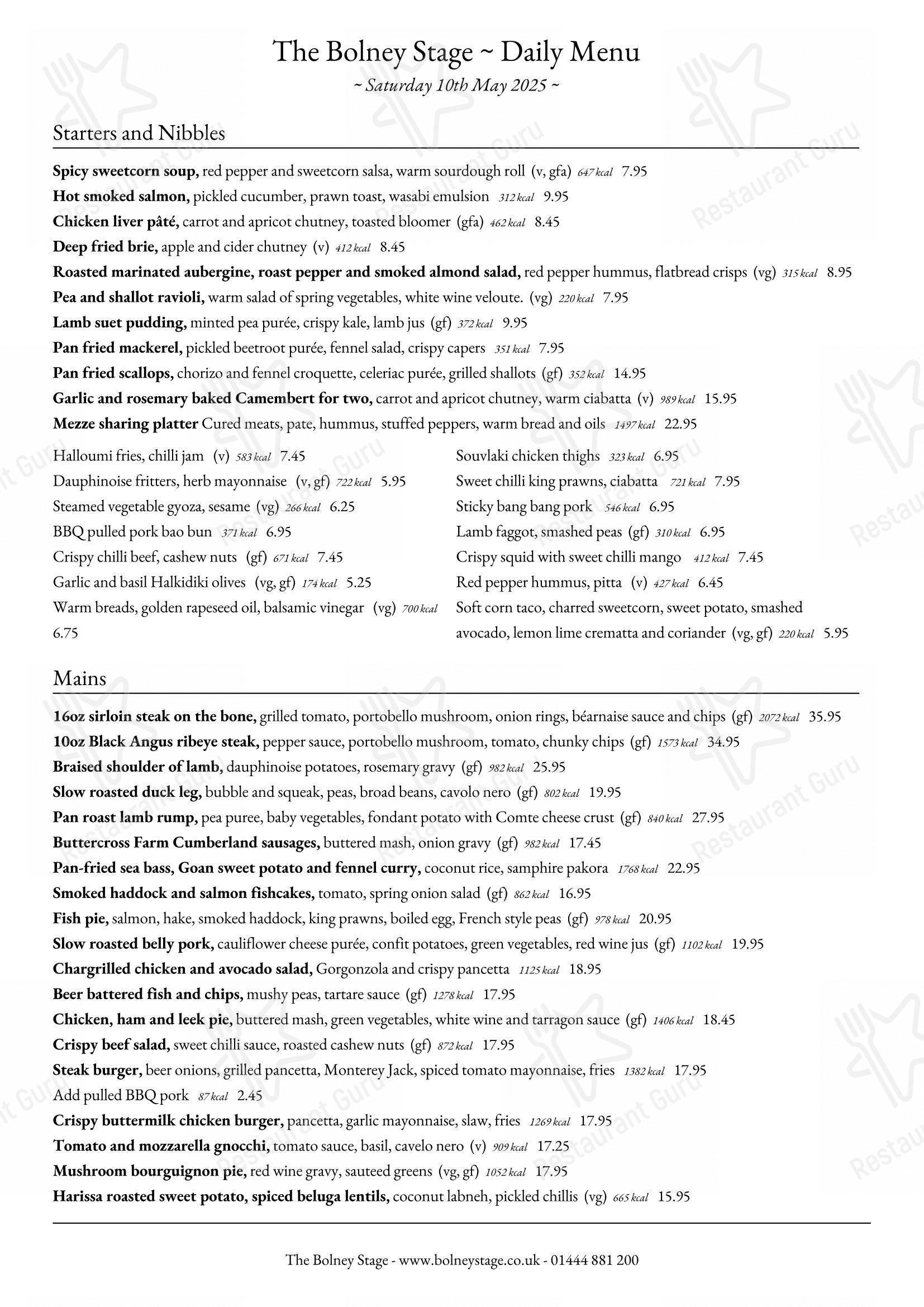 Menu at The Bolney Stage pub & bar, Bolney