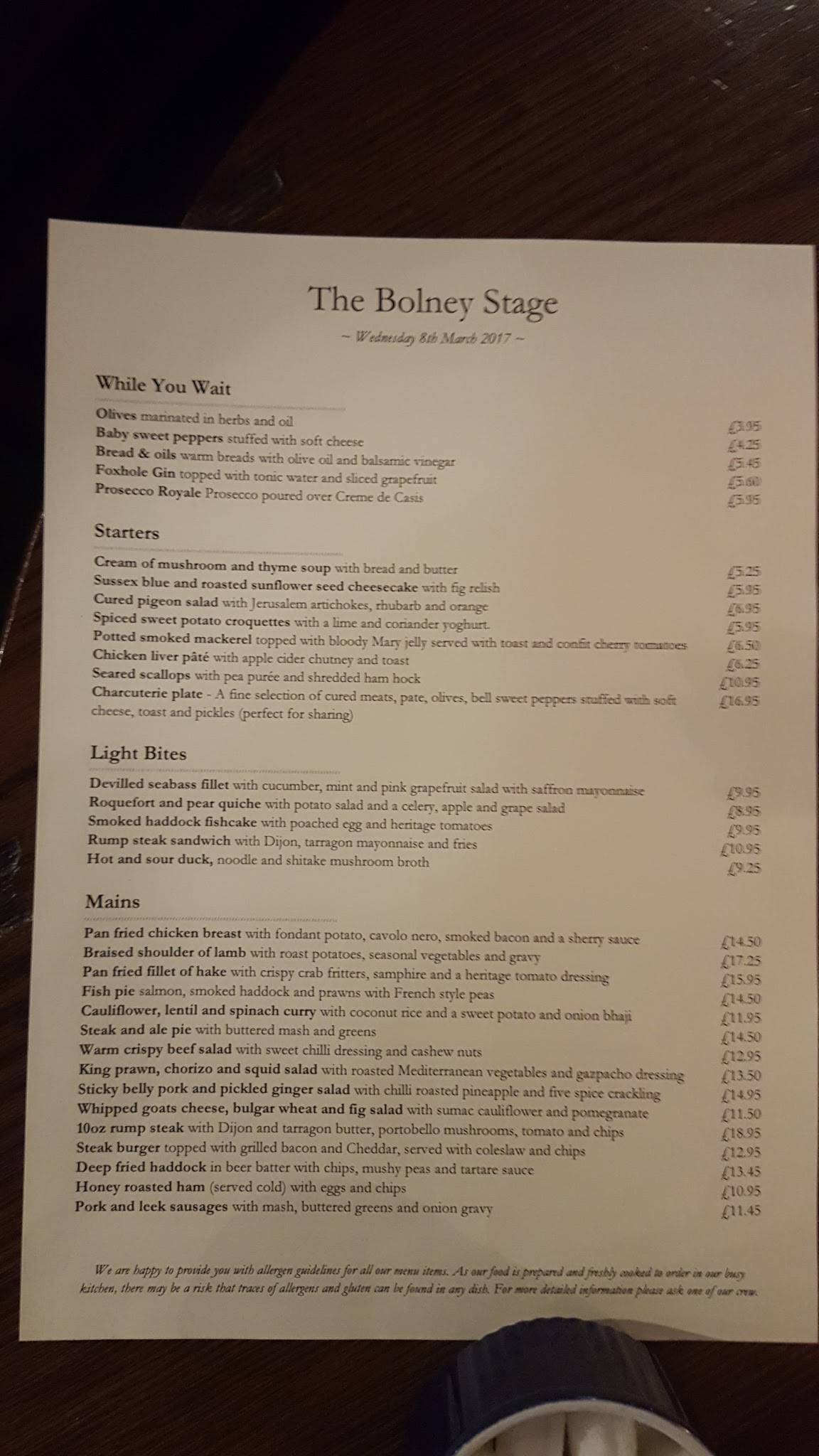 Menu at The Bolney Stage pub & bar, Bolney