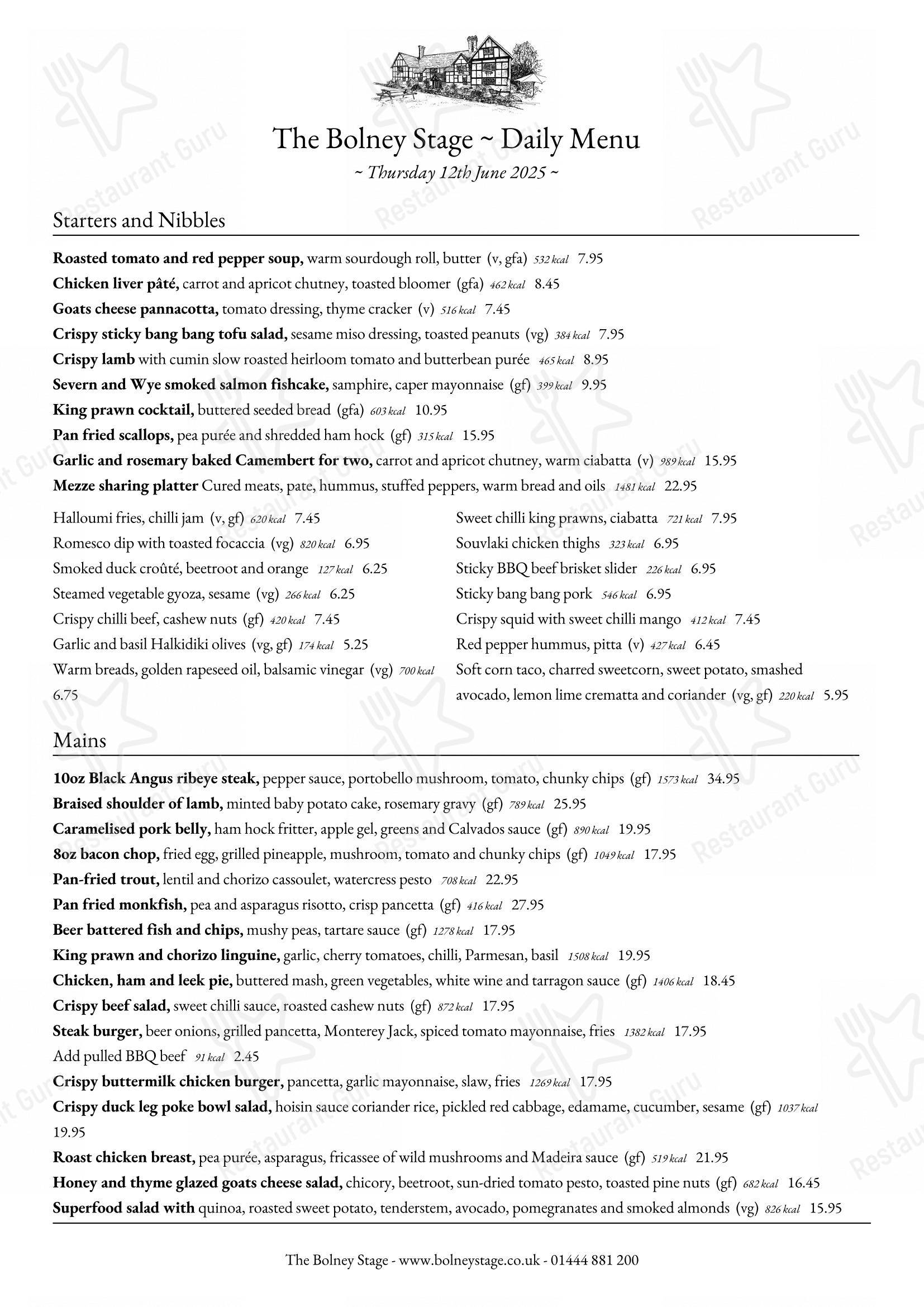 Menu at The Bolney Stage pub & bar, Bolney