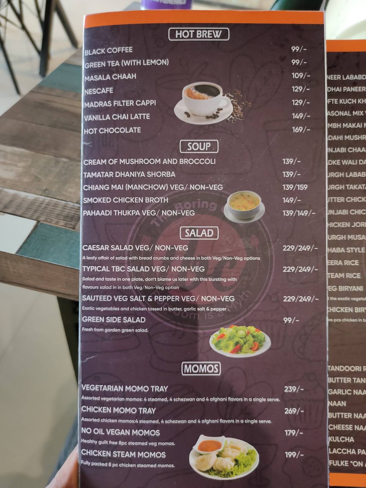 Menu at The Boring Café, Patna