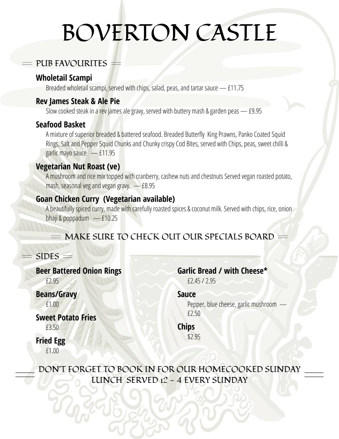 Menu at The Boverton Castle pub & bar, Llantwit Major