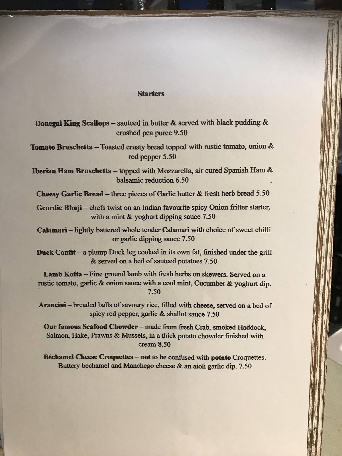 Menu at The Bridge Bar, Restaurant and River view Coffee Shop, Ballyconnell