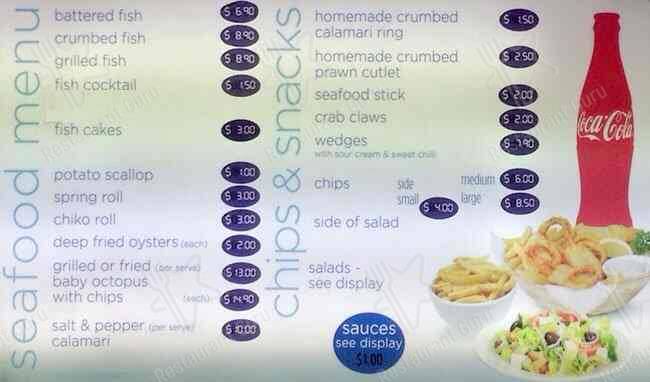 Menu at Bridge Seafoods at Tom Ugly's restaurant, Blakehurst