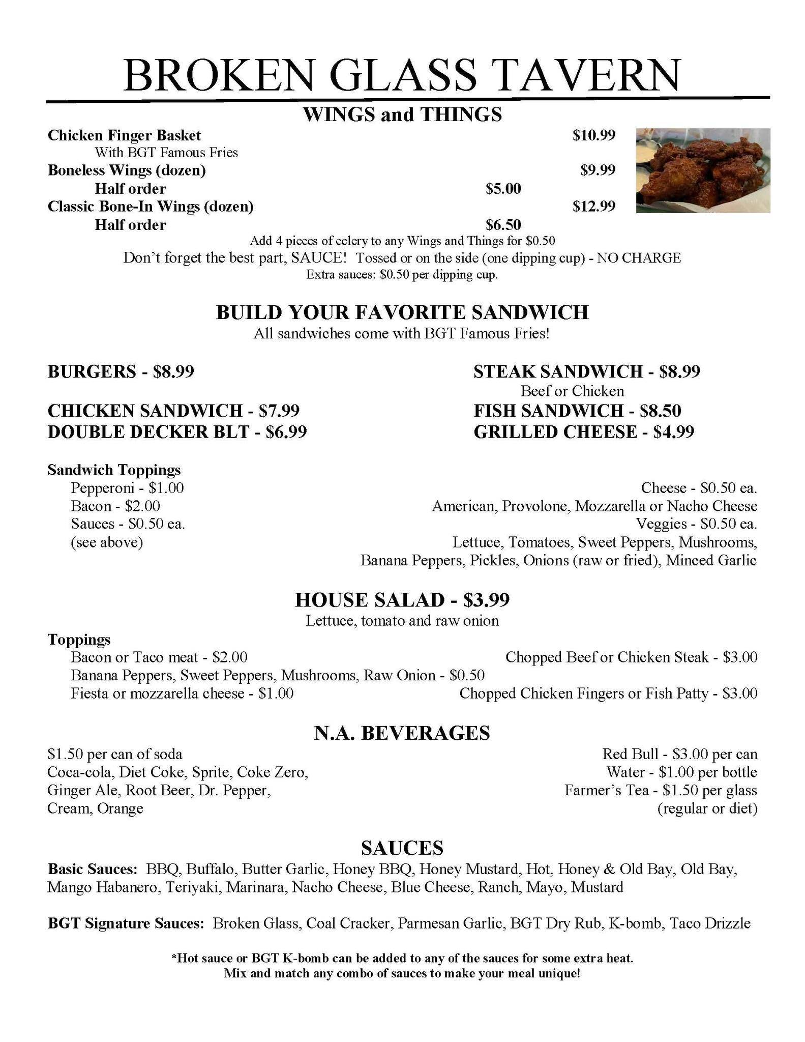 Menu at The Broken Glass Tavern pub & bar, USA, 41 E Main St