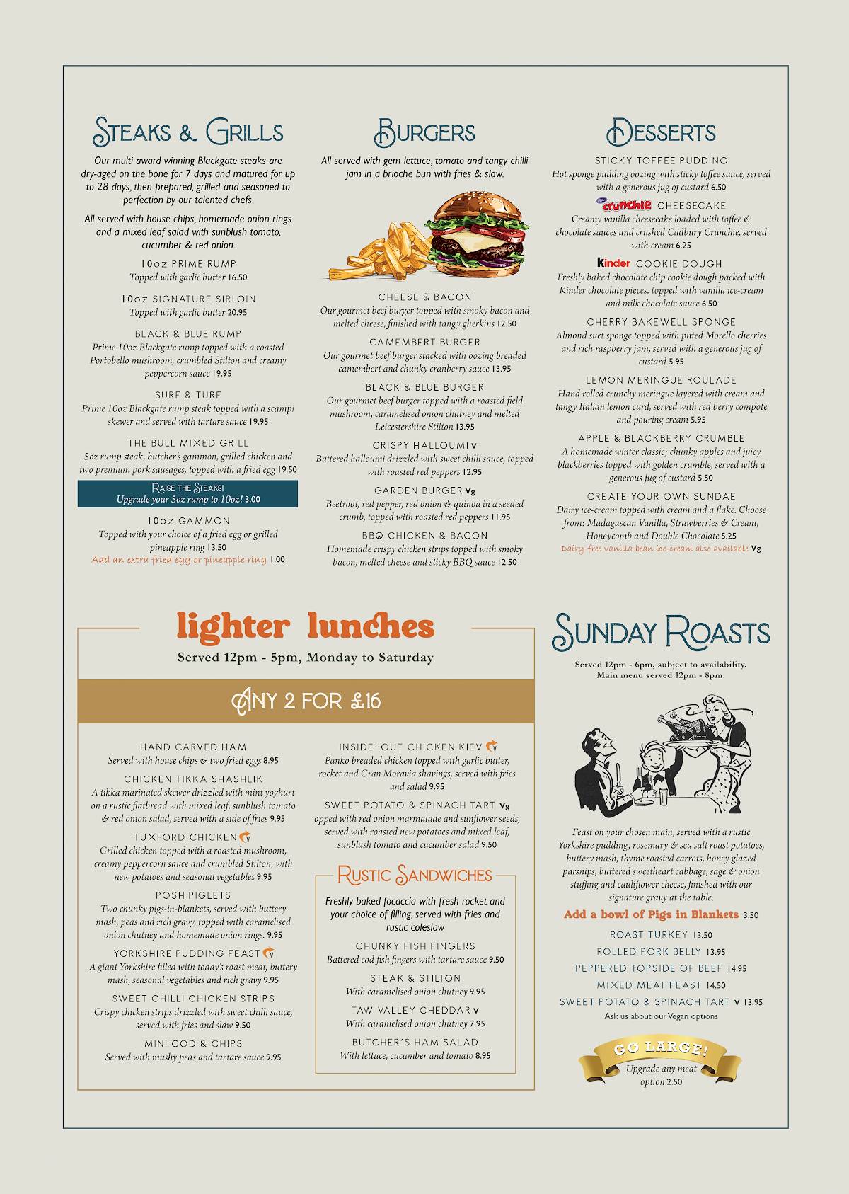 Menu at The Bulls Head at Abbots Oak pub & bar, Coalville, Warren Hills Rd