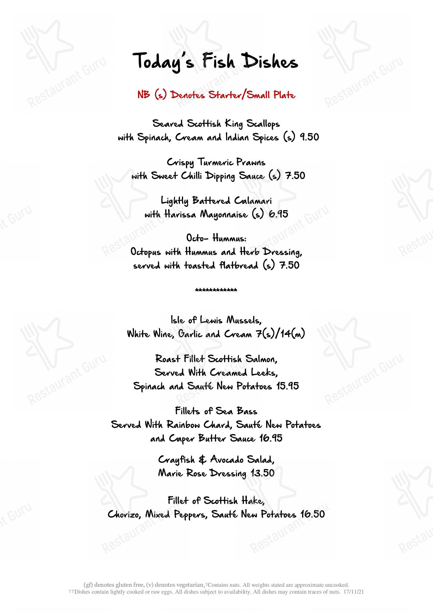 Menu at The Butlers Arms pub & bar, Sutton Coldfield