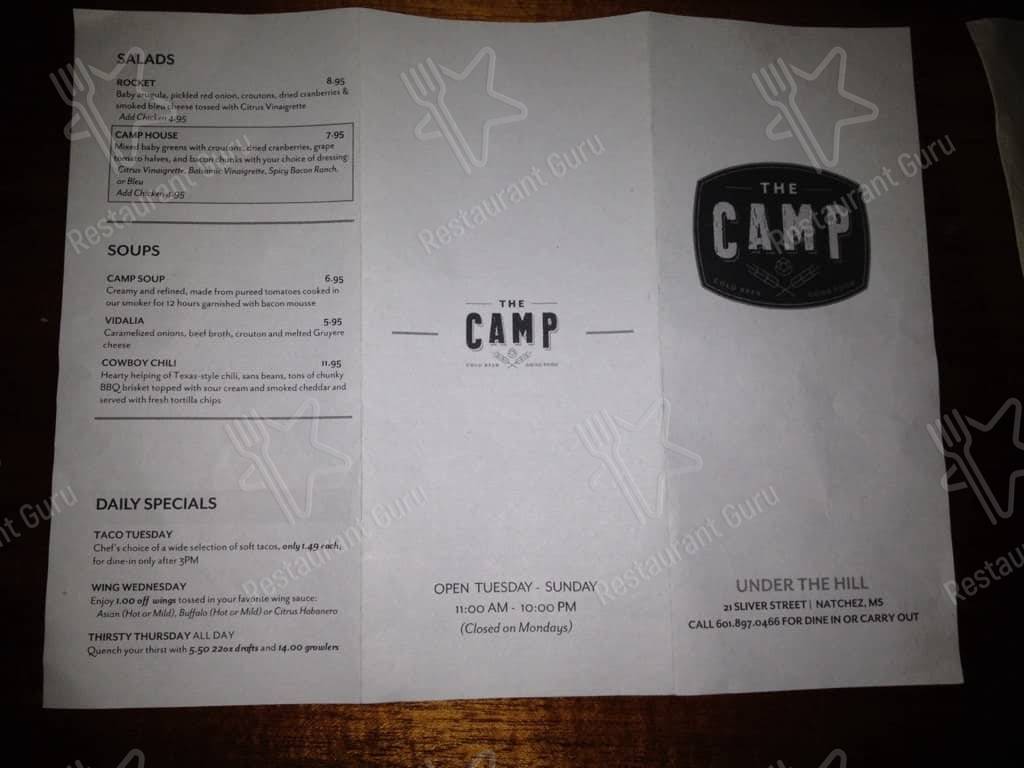 Menu at The Camp Restaurant, Natchez, 21 Silver St