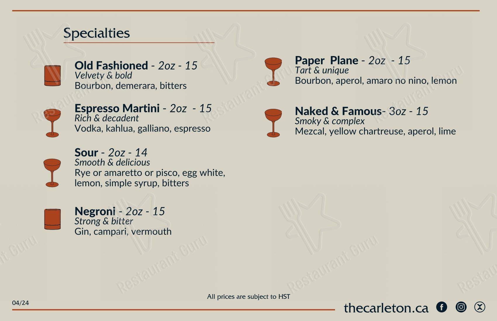 Menu at The Carleton pub & bar, Halifax