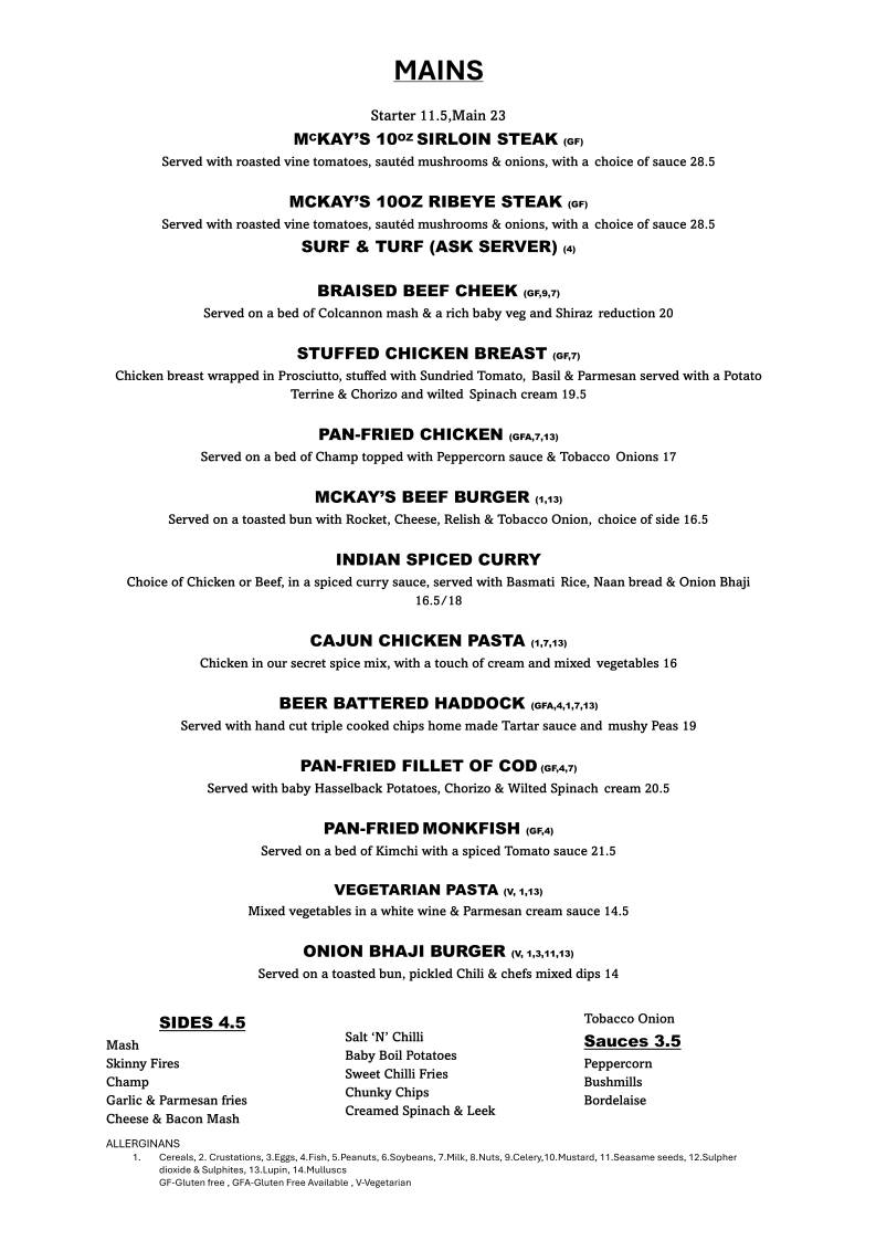 Menu at The Cellar Restaurant, Ballycastle