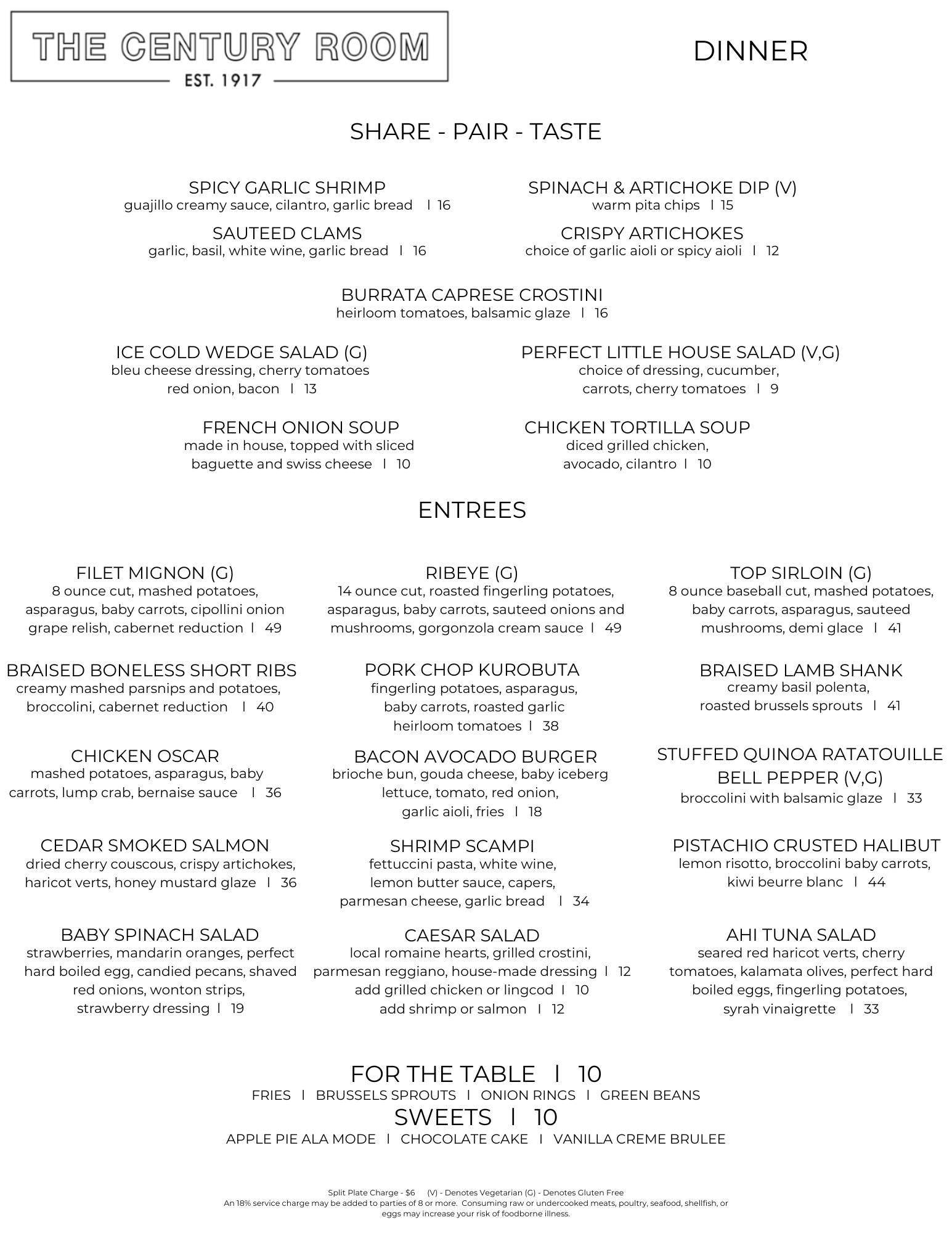 Menu at The Century Room Restaurant, Santa Maria