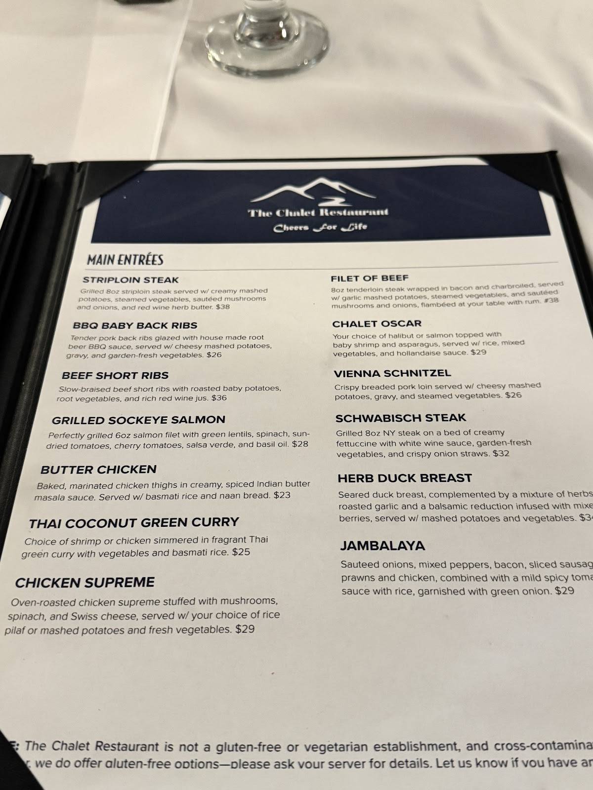 Menu at The Chalet Restaurant, Kitimat