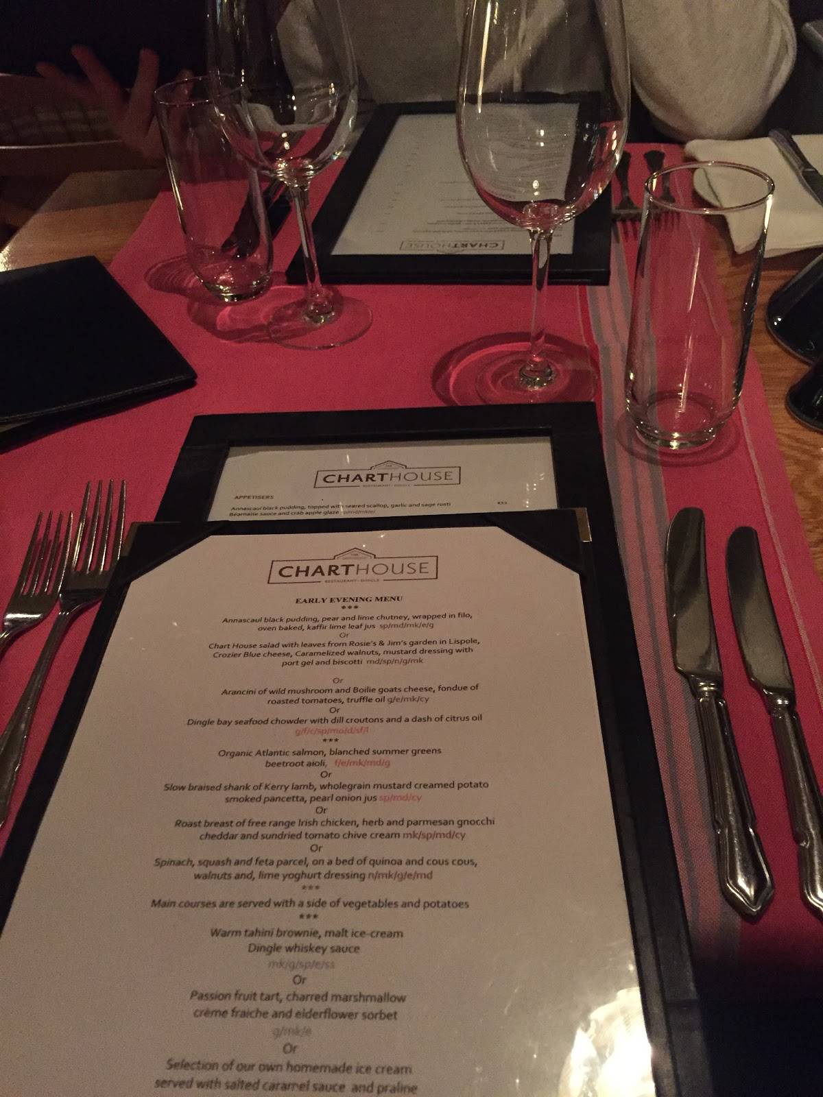 Menu at The Chart House restaurant, Dingle