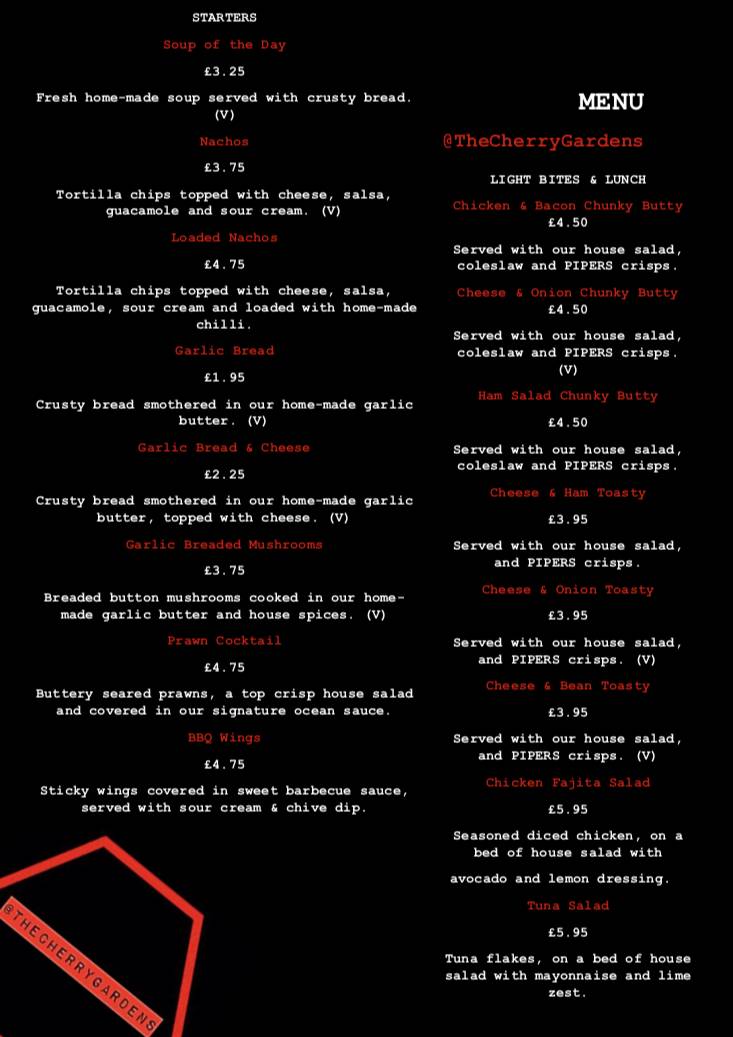 Menu at The Cherry Gardens Hotel pub & bar, Wigan