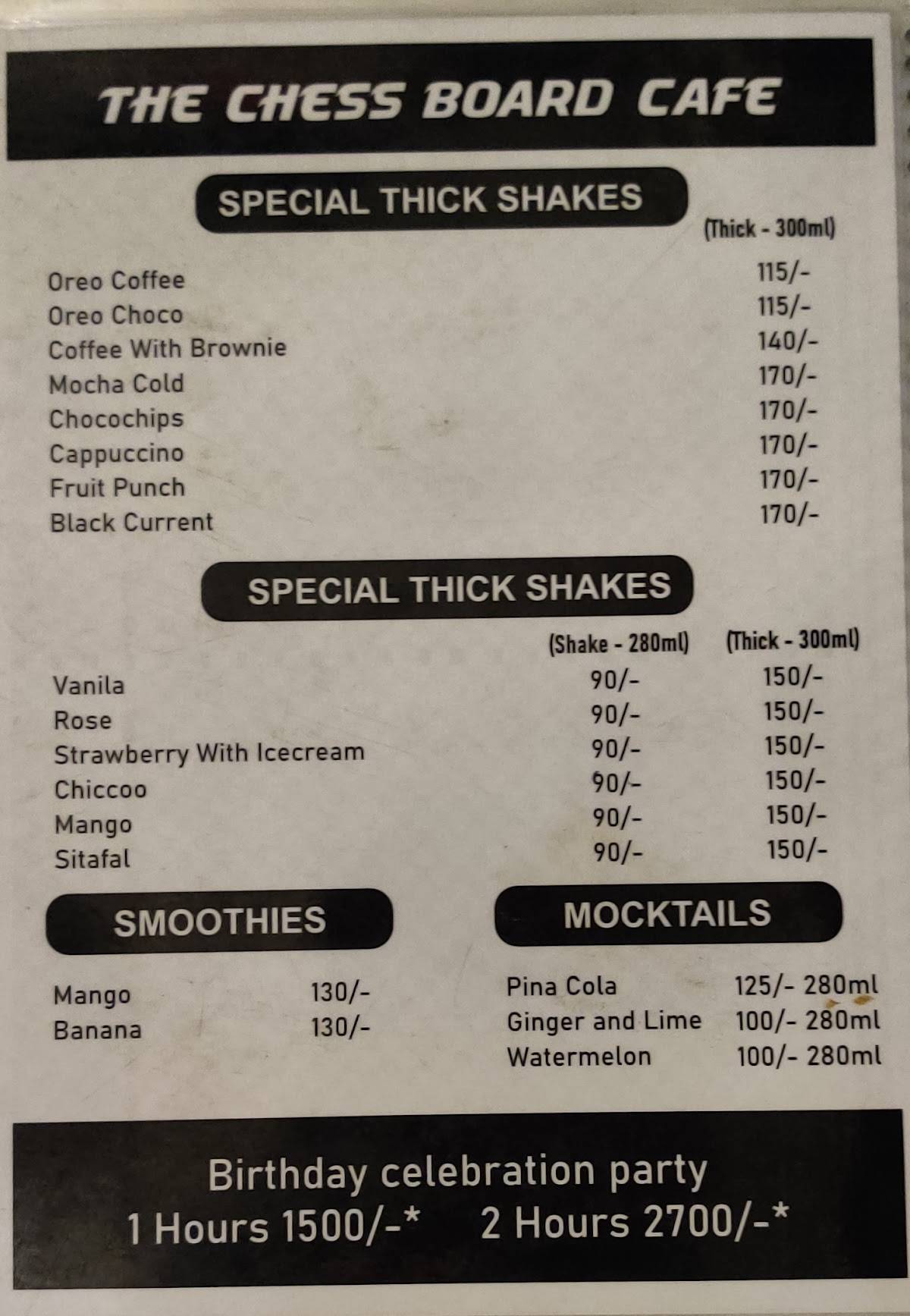 Menu at The Chess Board Cafe, Ahmedabad