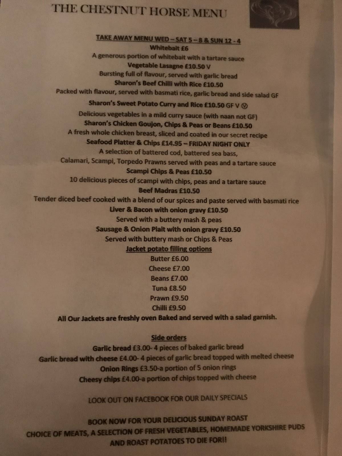Menu at The Chestnut Horse restaurant, Great Finborough, B1115