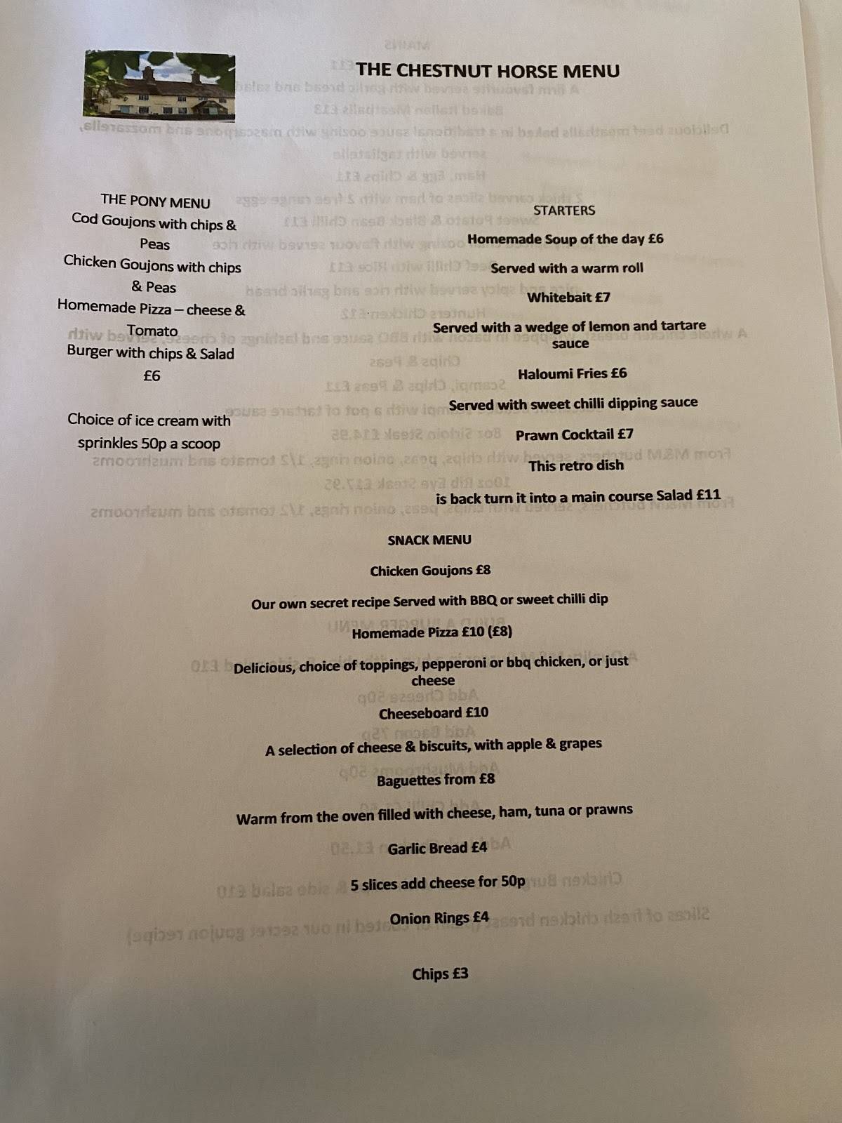 Menu at The Chestnut Horse restaurant, Great Finborough, B1115
