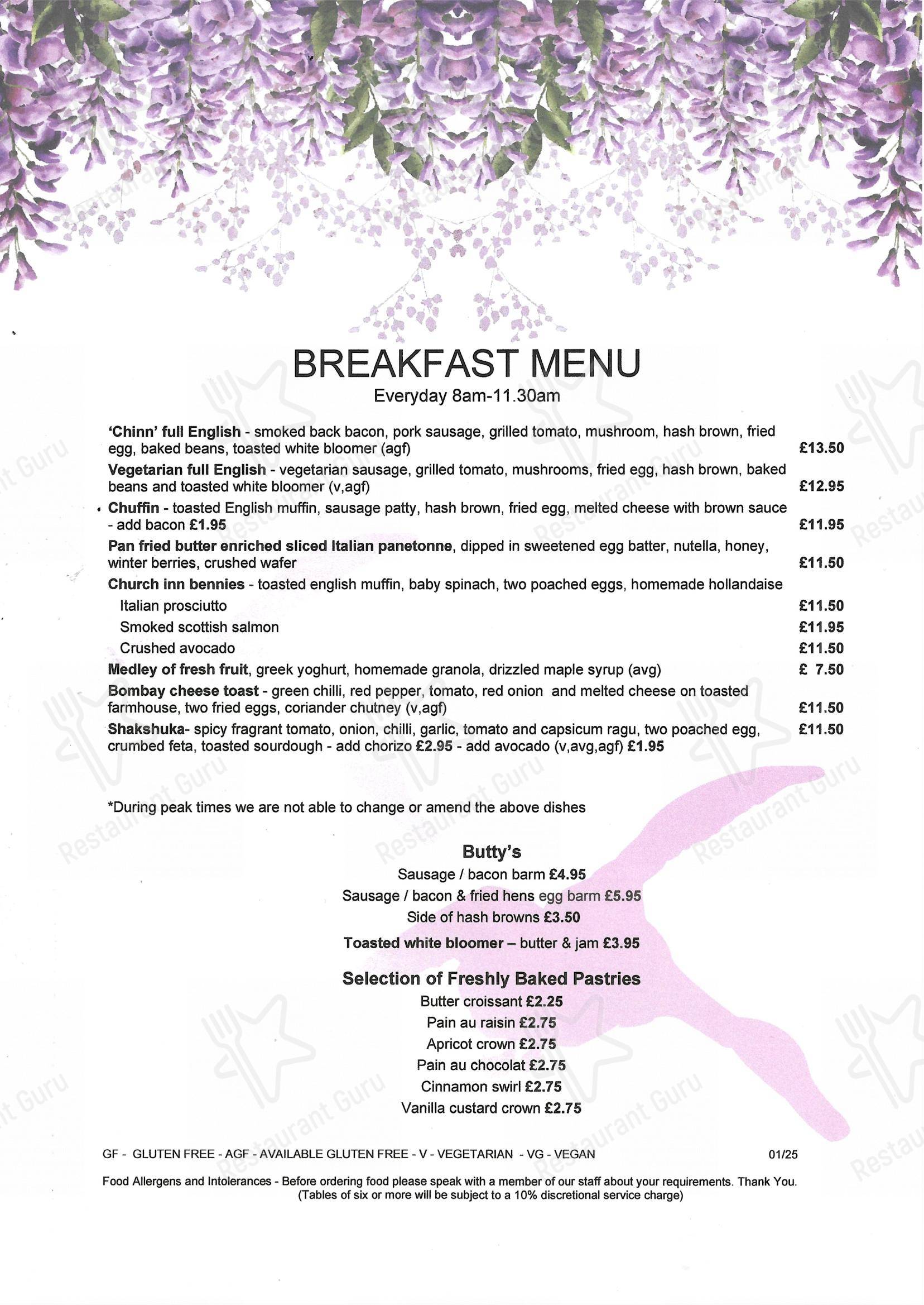 Menu at The Church Inn pub & bar, Cheadle, 90 Ravenoak Rd