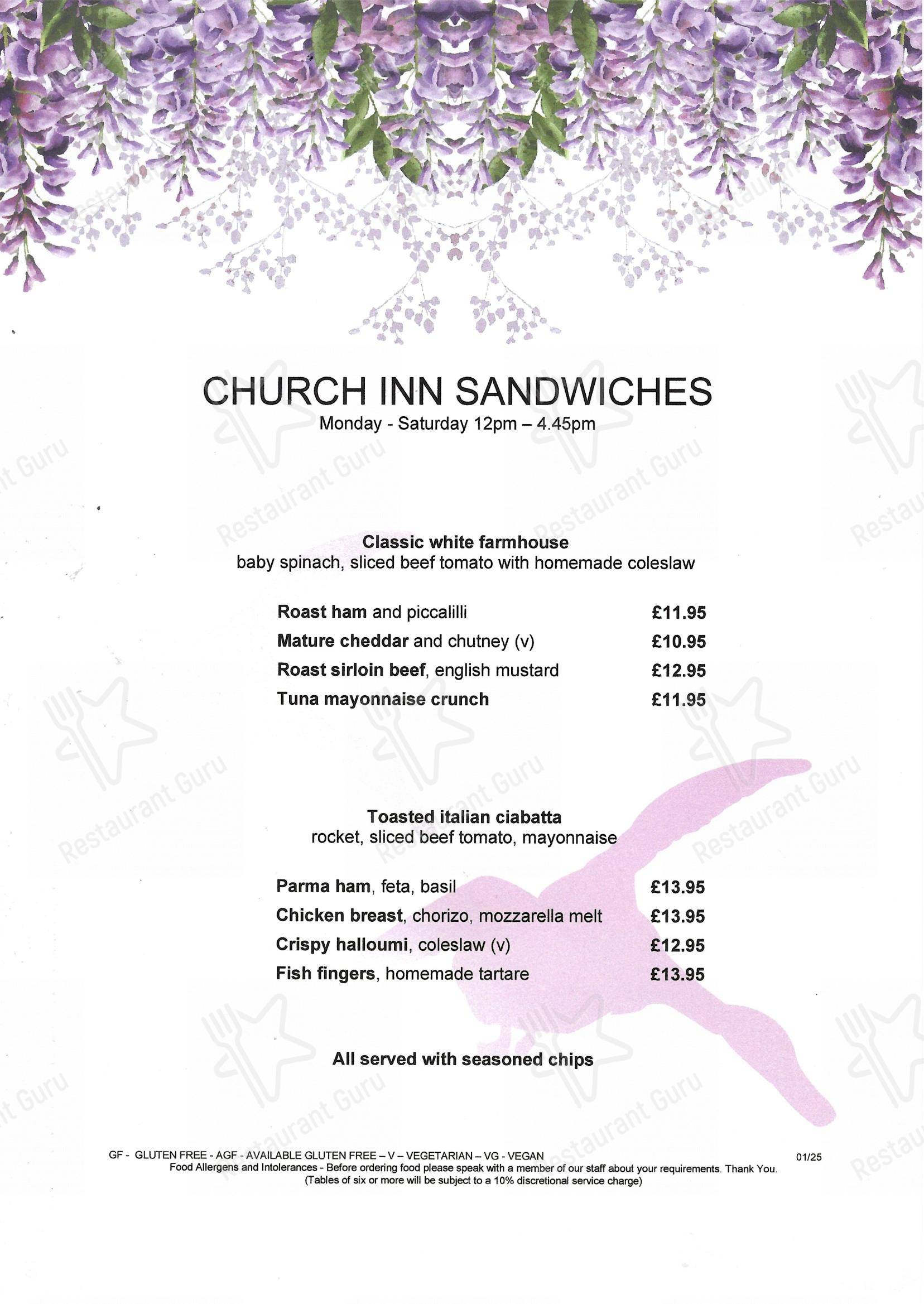 Menu at The Church Inn pub & bar, Cheadle, 90 Ravenoak Rd