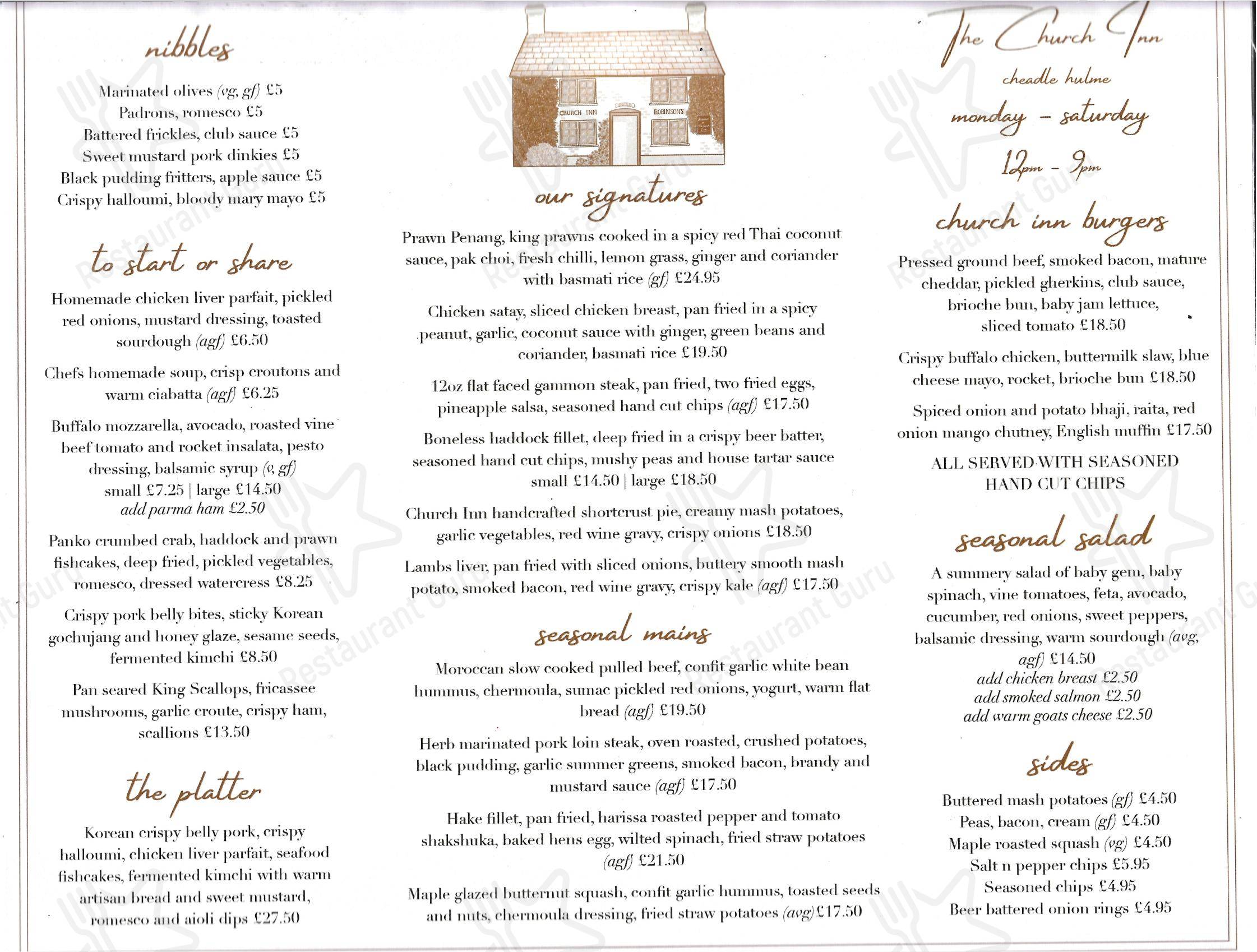 Menu at The Church Inn pub & bar, Cheadle, 90 Ravenoak Rd