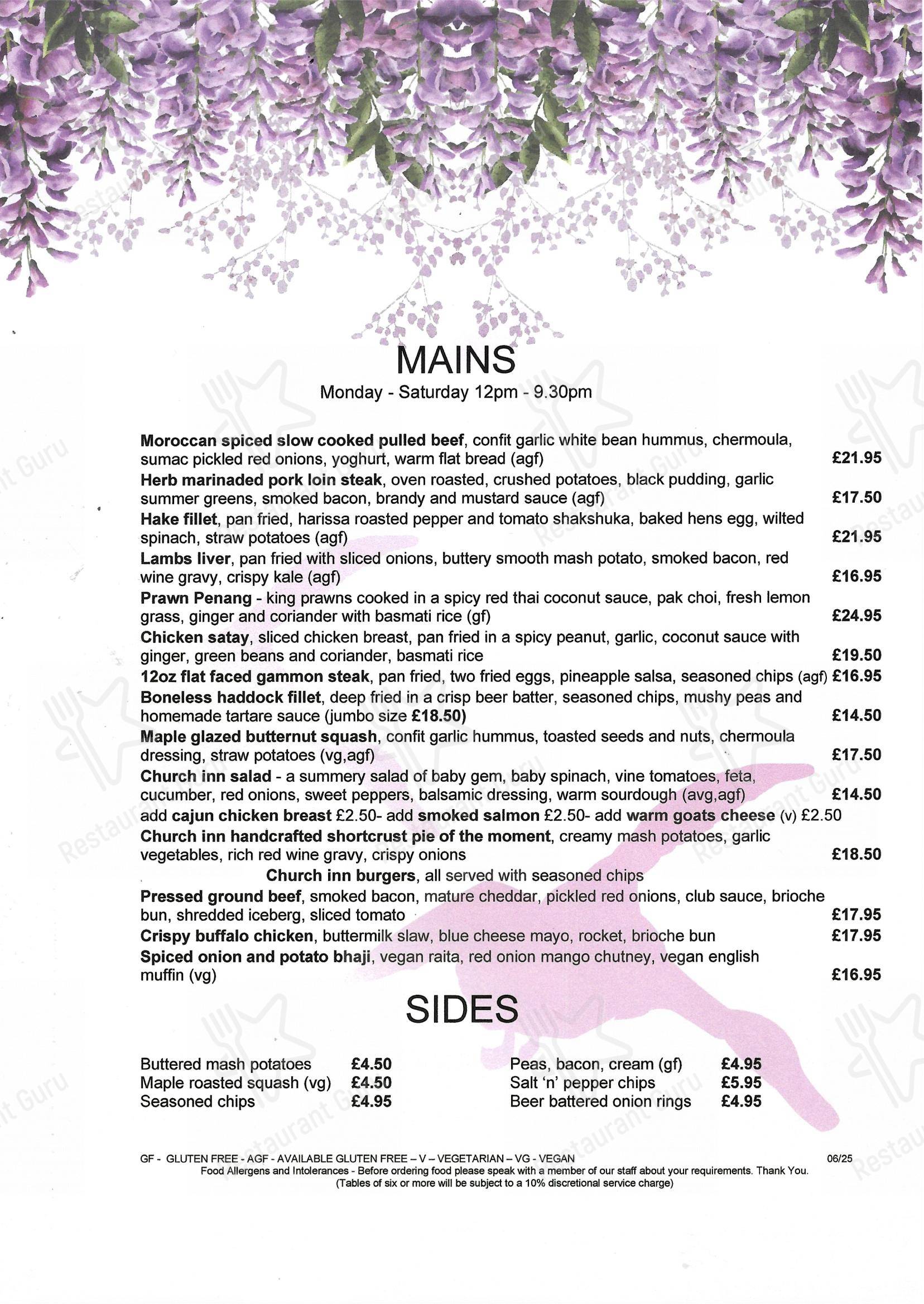 Menu at The Church Inn pub & bar, Cheadle, 90 Ravenoak Rd