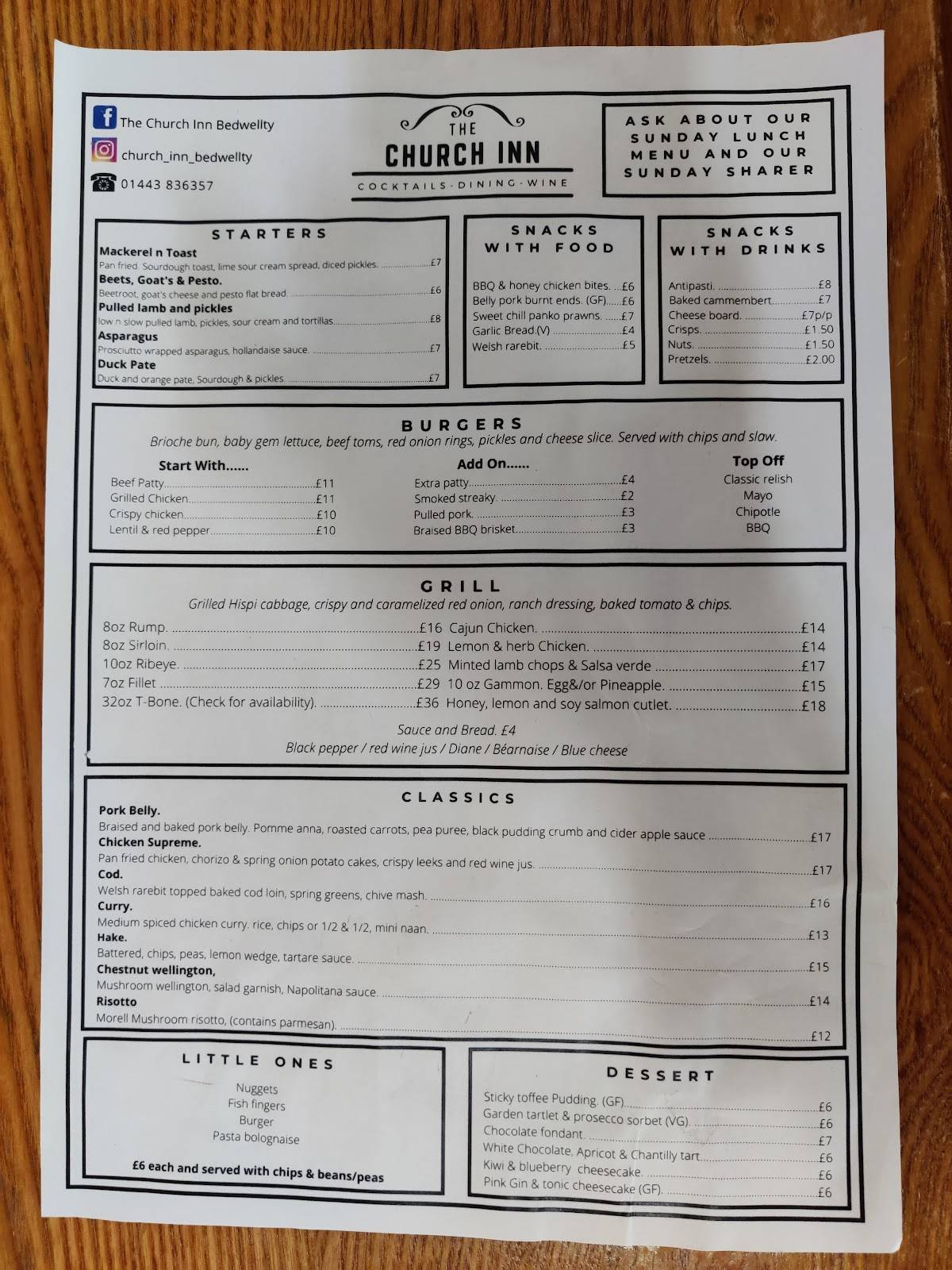 Menu at The Church Inn pub & bar, Blackwood, Bedwellty Rd