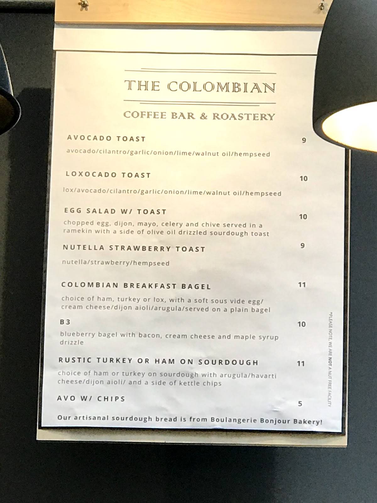 Menu au The Colombian Coffee Bar & Roastery, Edmonton