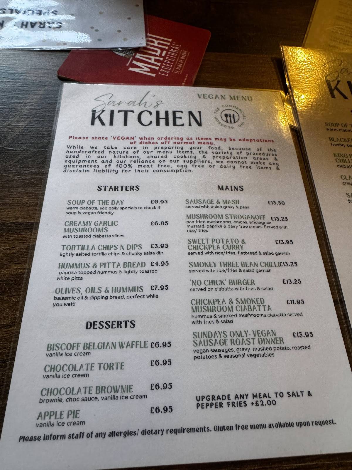 Menu at The Commercial Inn pub & bar, Glossop