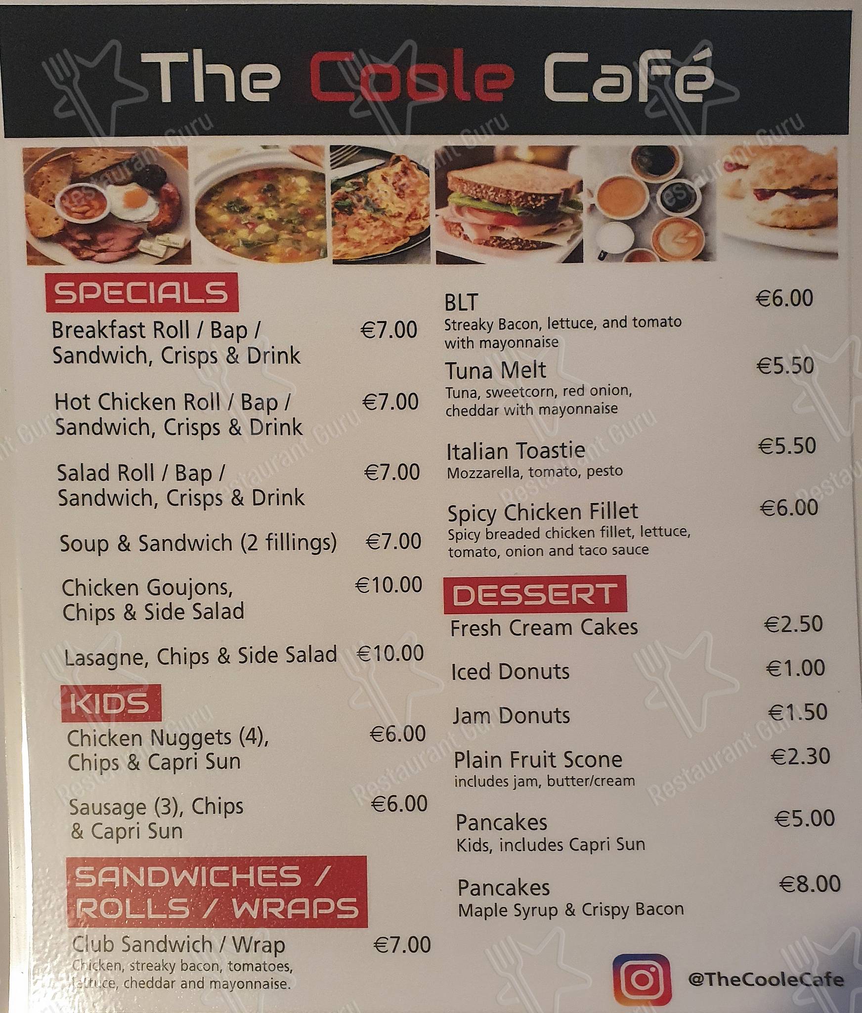 Menu at The Coole Cafe, Rathcoole