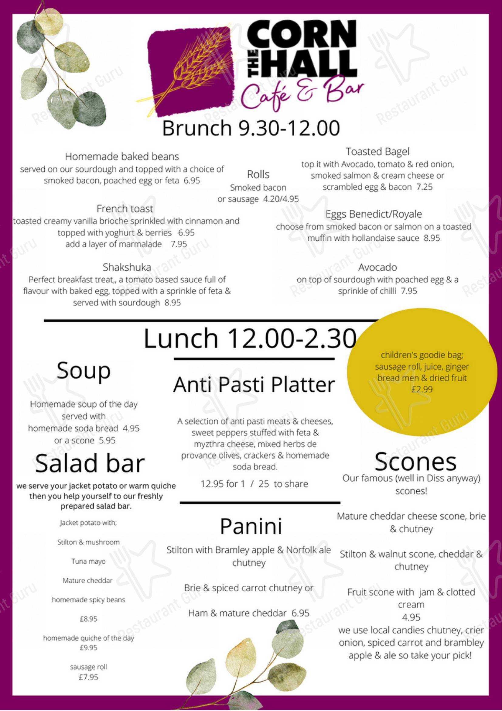 Menu at The Corn Hall Cafe, Diss