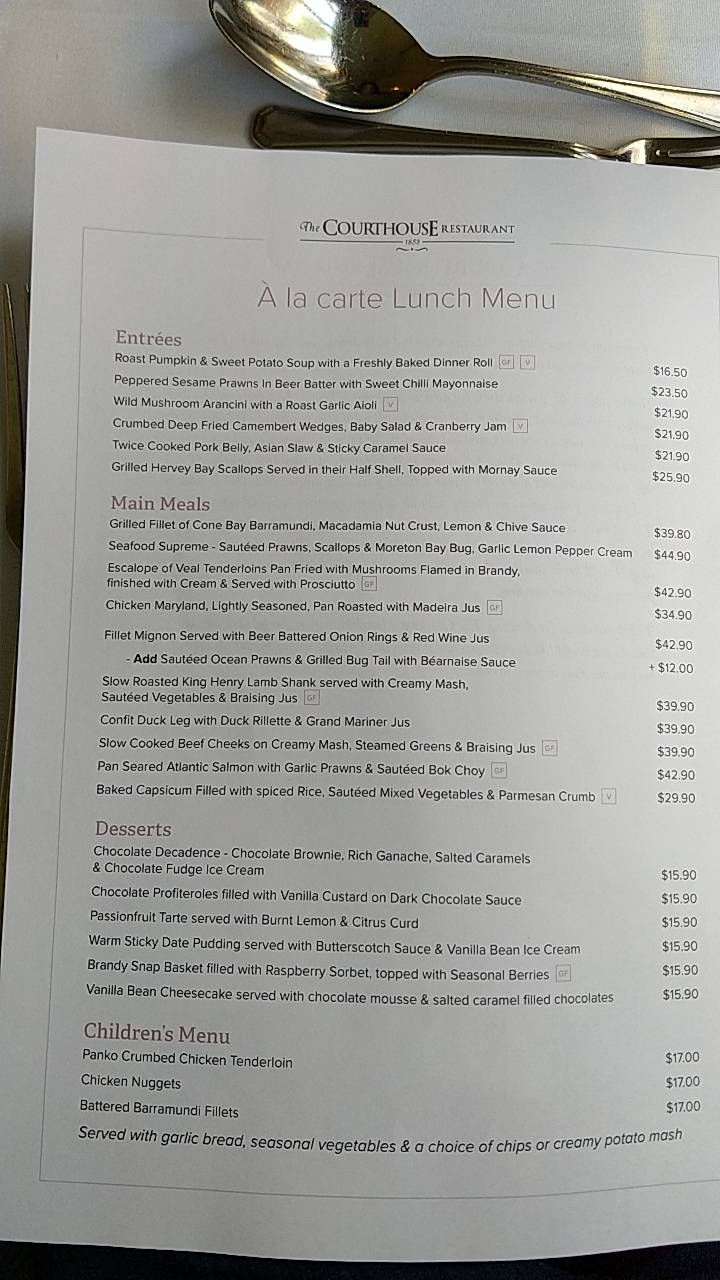 Menu at The Courthouse Restaurant, Cleveland
