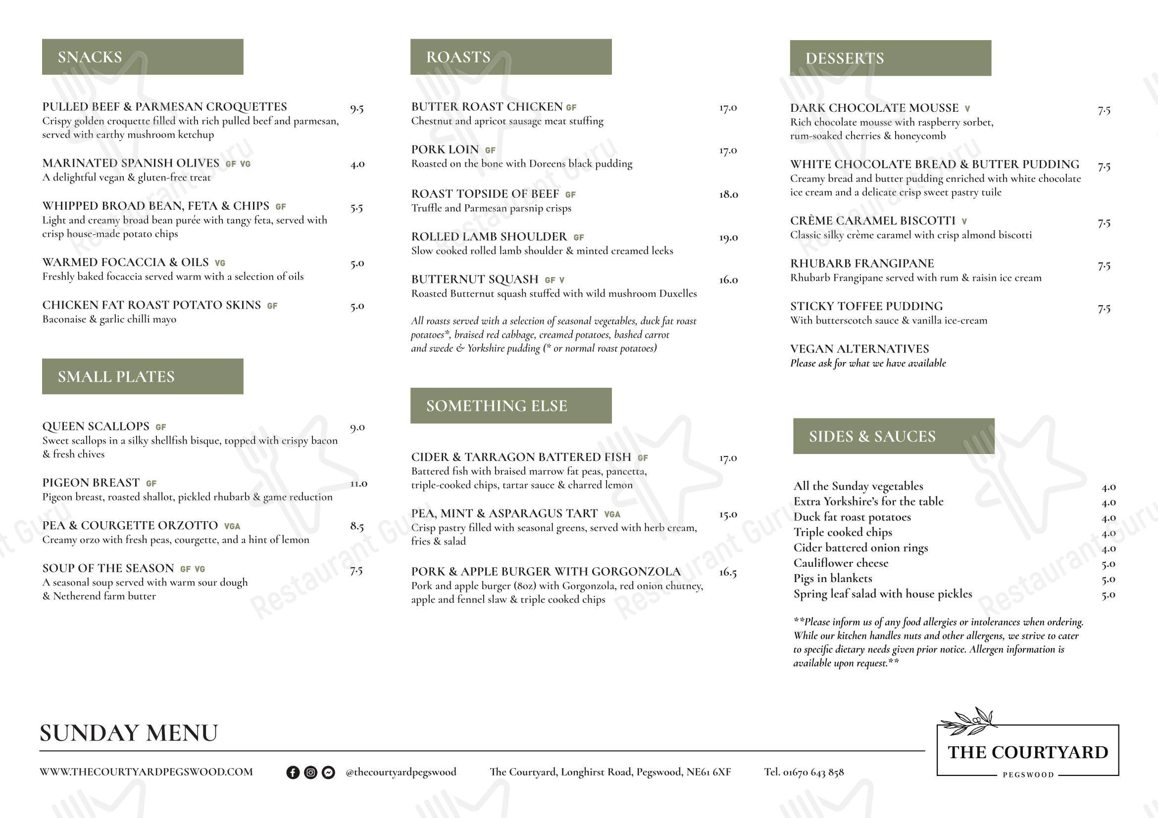Menu at The Courtyard Pegswood restaurant, Morpeth