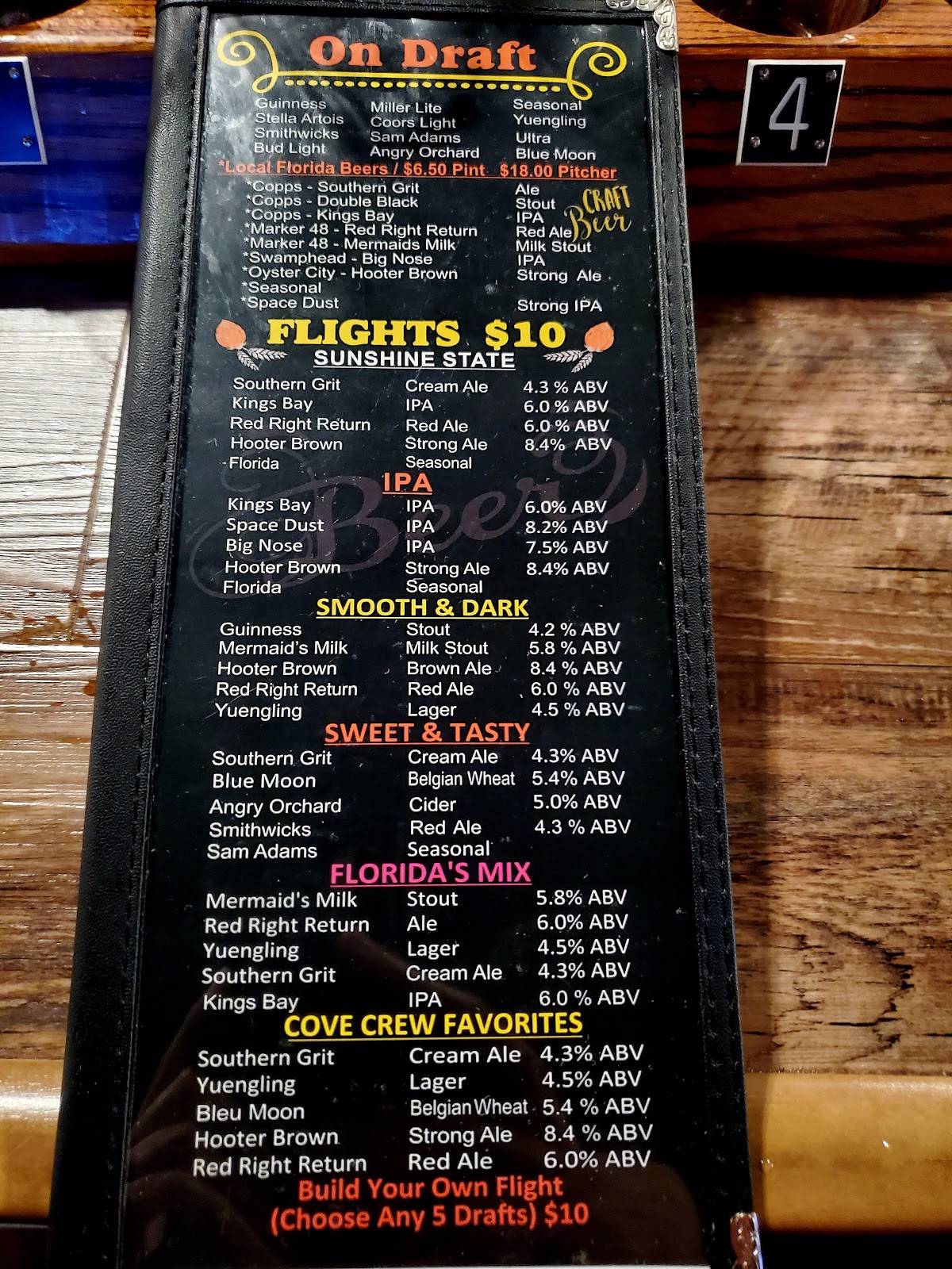 Menu at The Cove Resort and Pub, Inverness, S Cove Camp Point