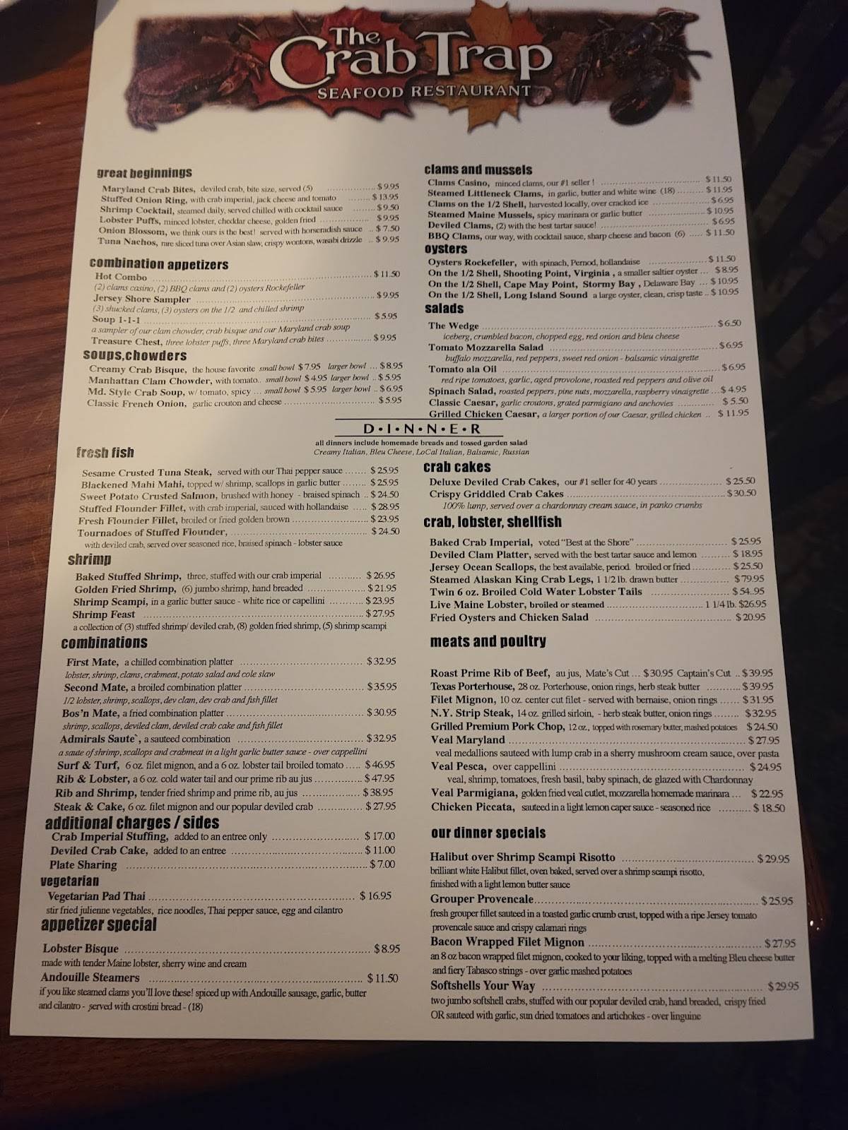 Menu at The Crab Trap pub & bar, Somers Point