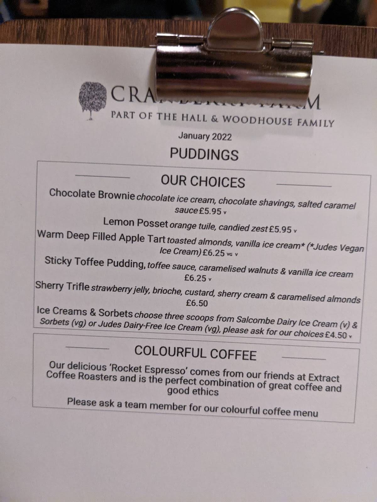 Menu at The Cranberry Farm restaurant, Broadclyst
