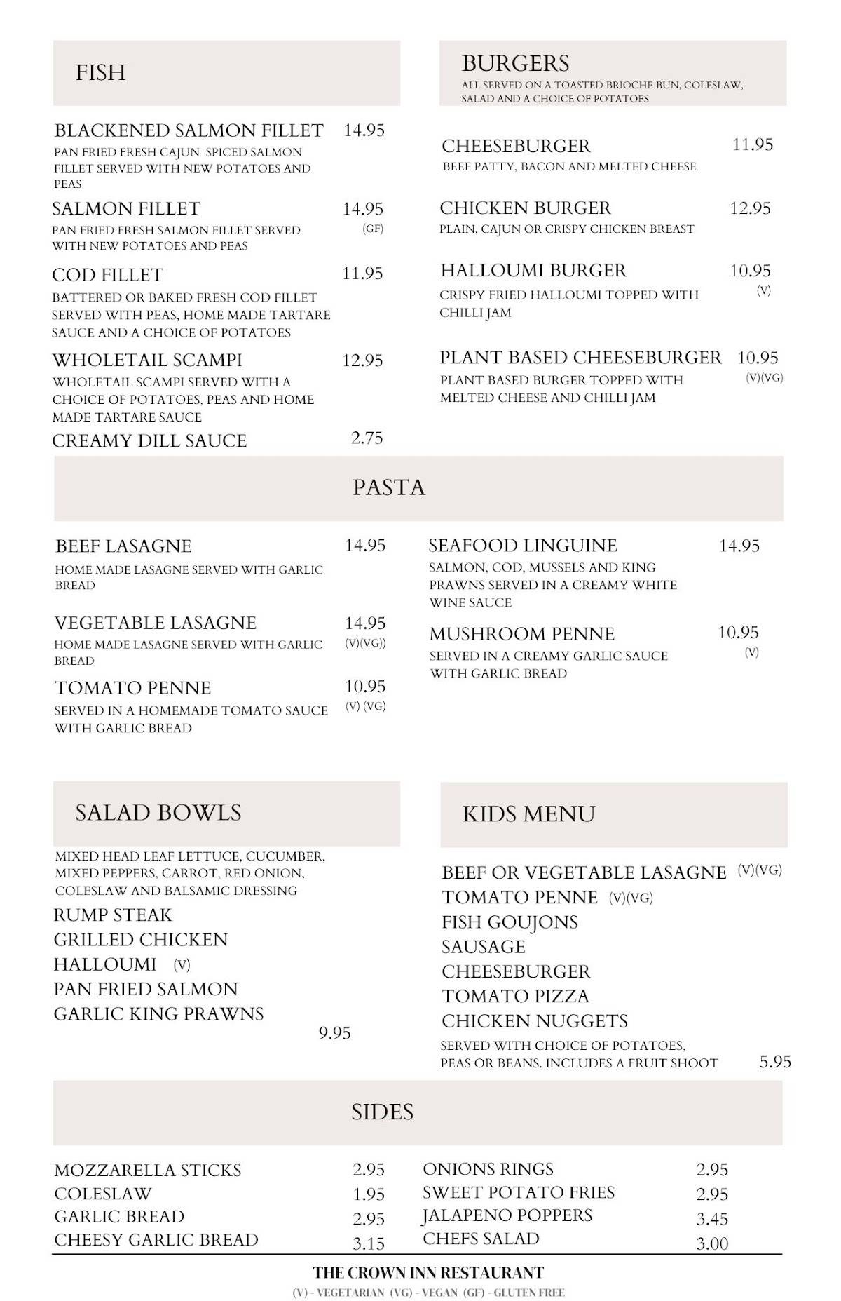 Menu at The Crown Inn pub & bar, Birchgrove