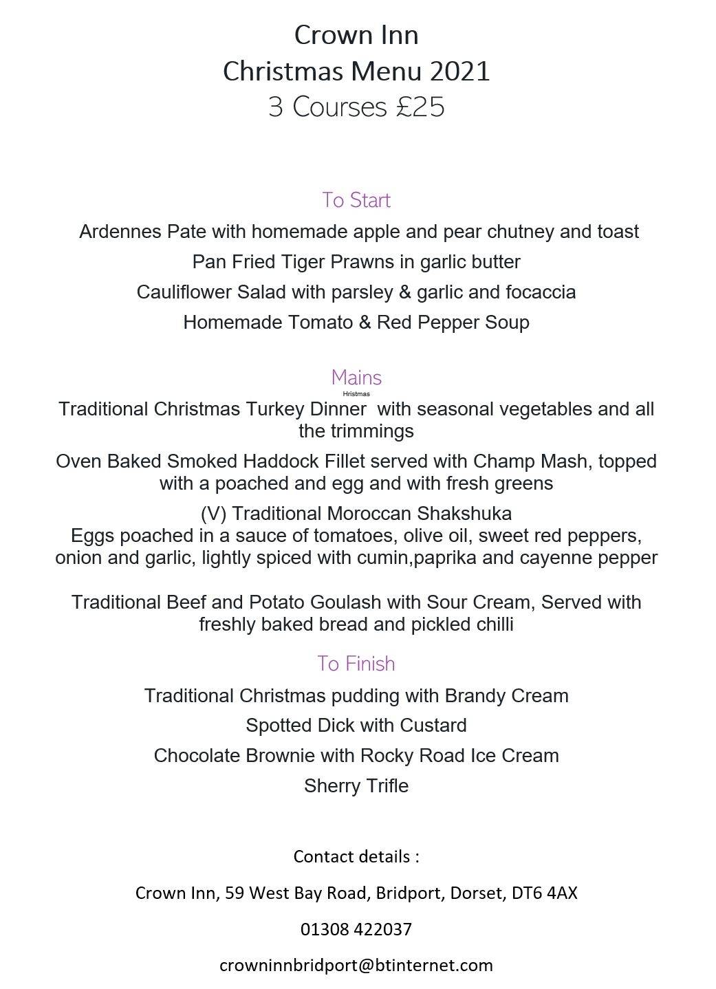 Menu at The Crown Inn pub & bar, Bridport