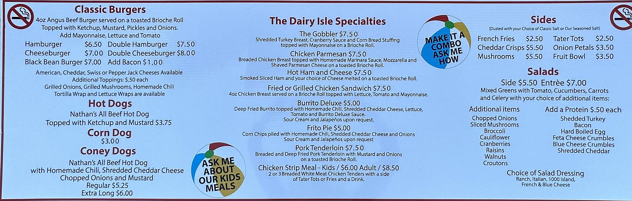 Menu at The Dairy Isle restaurant, Greenfield