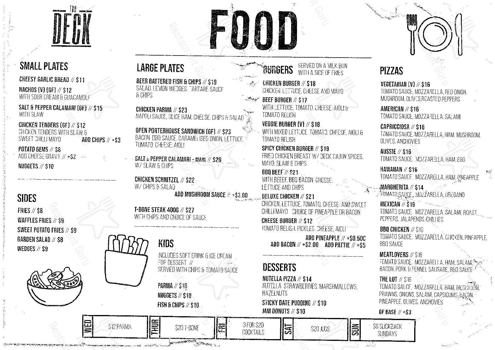 Menu at The Deck Bendigo pub & bar, Bendigo