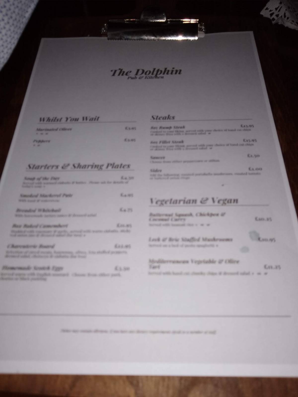 Menu at The Dolphin pub & bar, Eastbourne