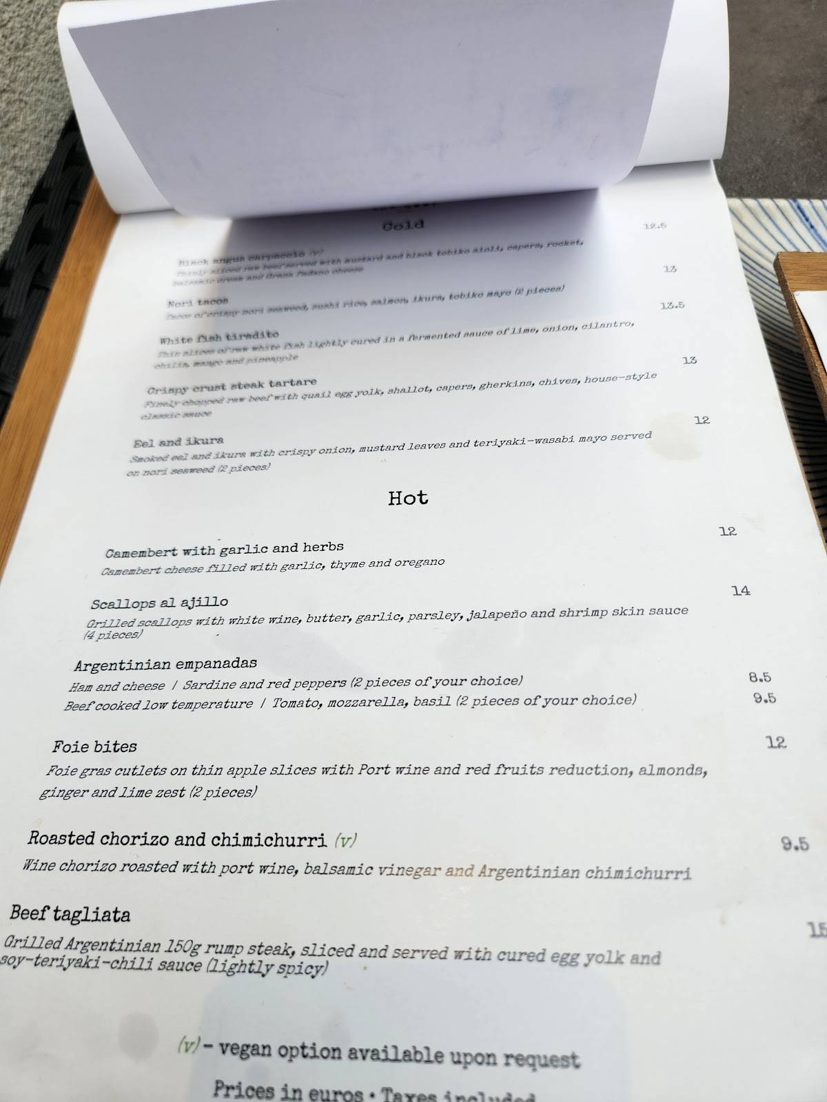 Menu at The Door restaurant, Porto