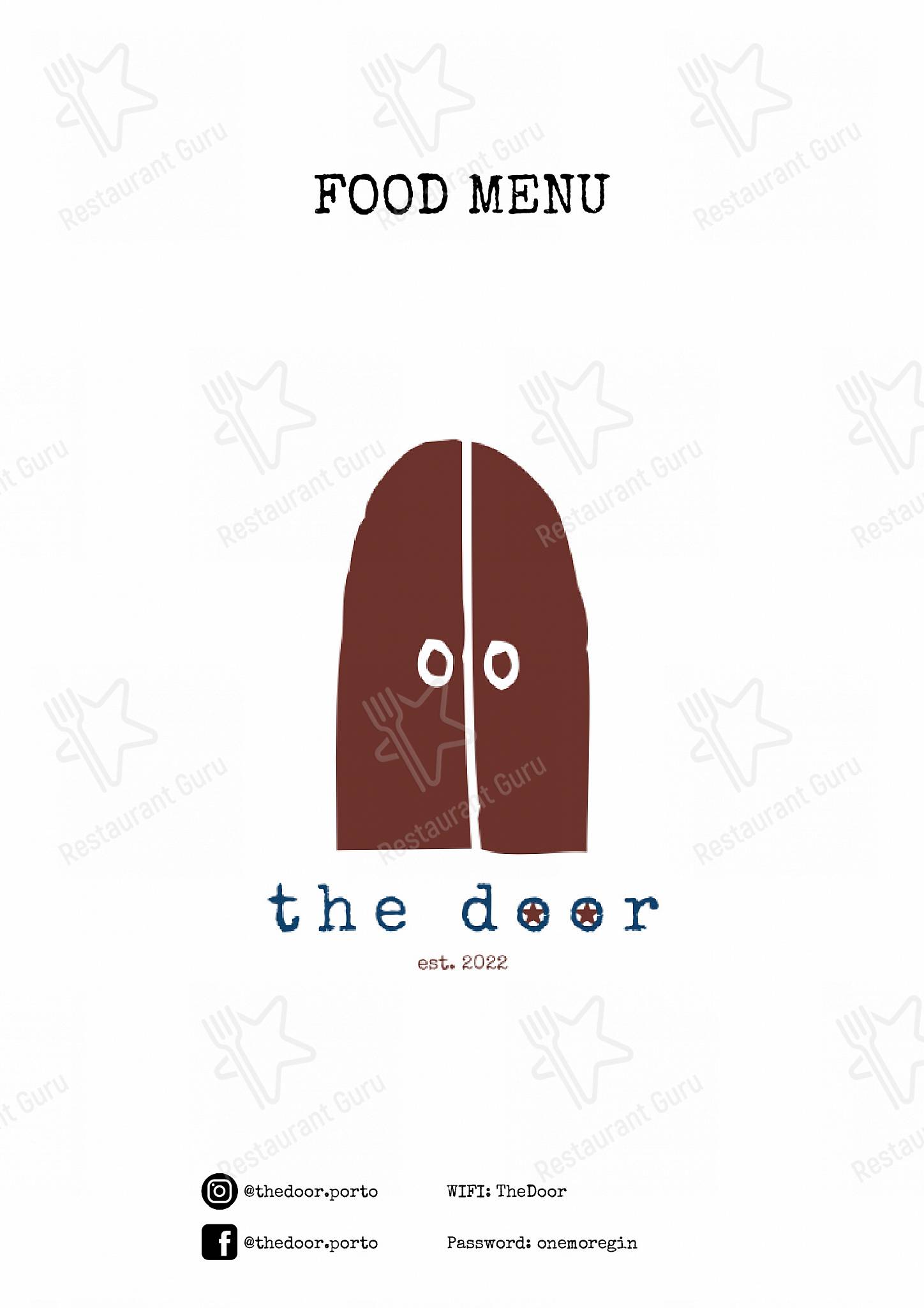Menu at The Door restaurant, Porto