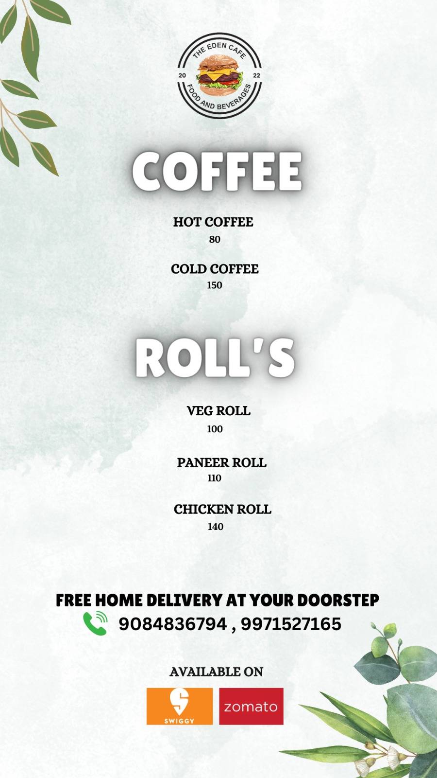 Menu at The Eden Cafe Rooftop, New Delhi