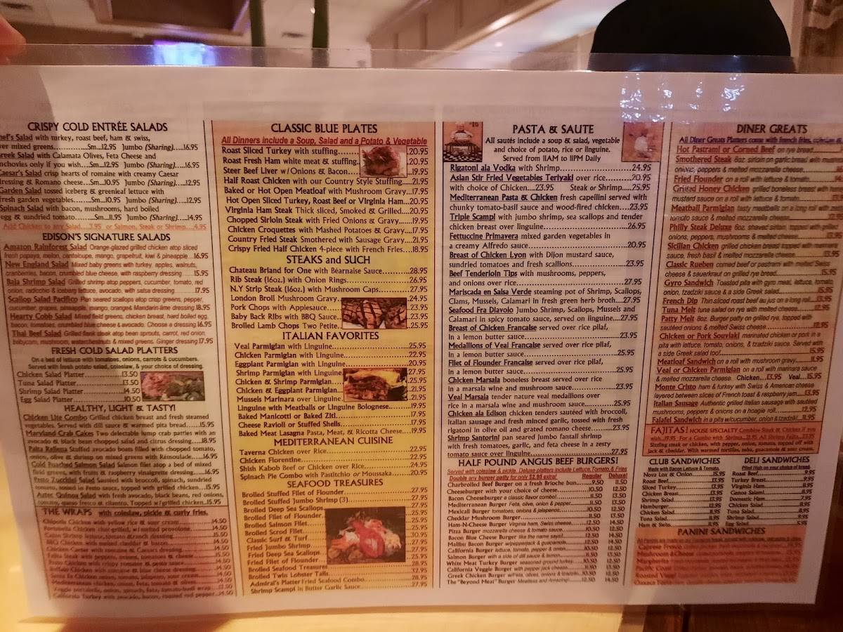 Menu at The Edison Diner restaurant, Edison